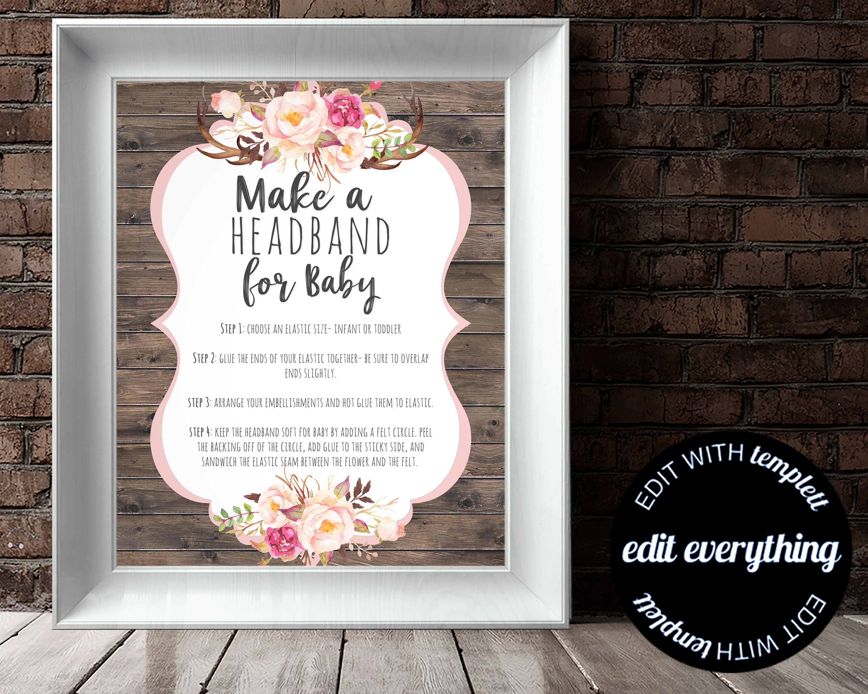 Floral Baby Shower Headband Station Sign Floral Baby Shower Headband ...