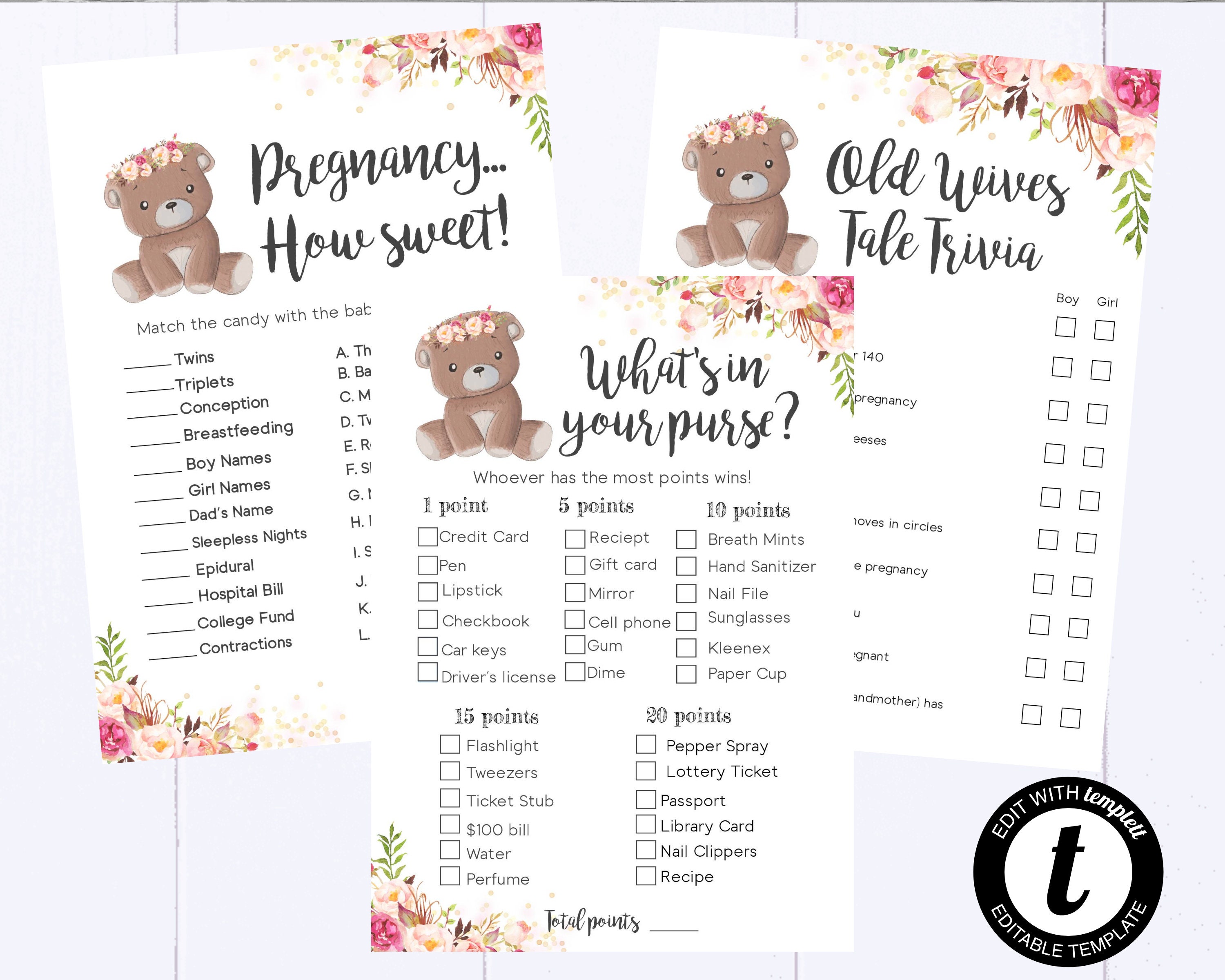 Bear Baby Shower Games Printable Baby Shower Games Package Baby Shower ...