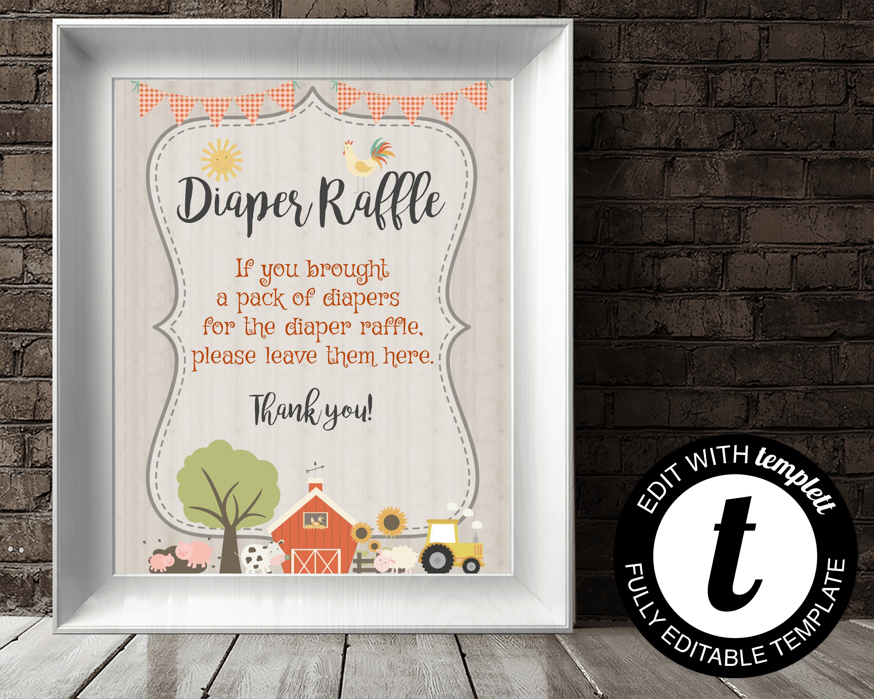 Farm Diaper Raffle Instruction Sign Farm Animal Baby Shower Diaper ...