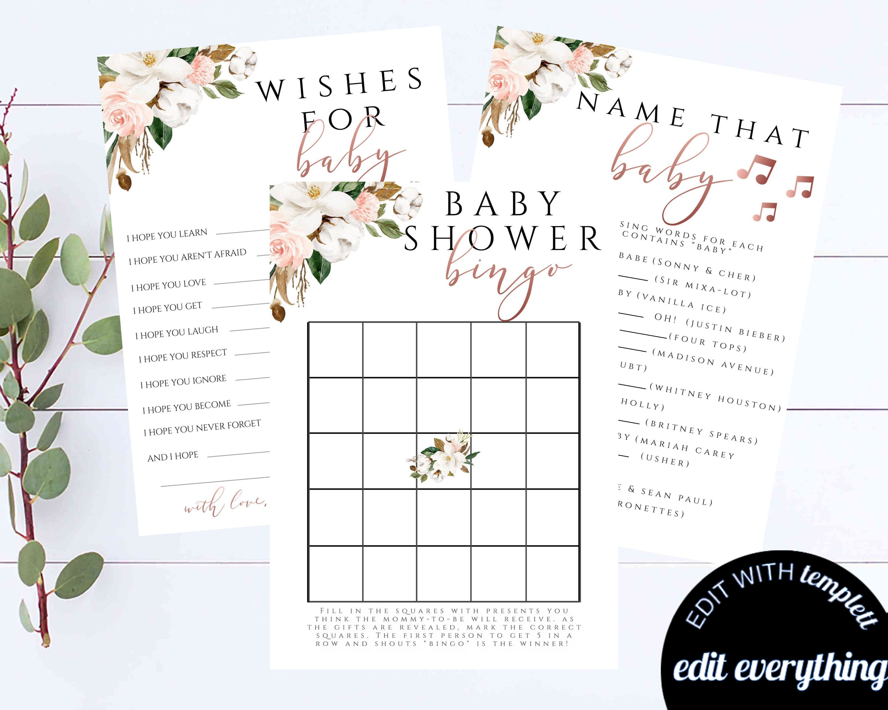 Rose Gold Baby Shower Games Floral Baby Shower Games Package Baby ...