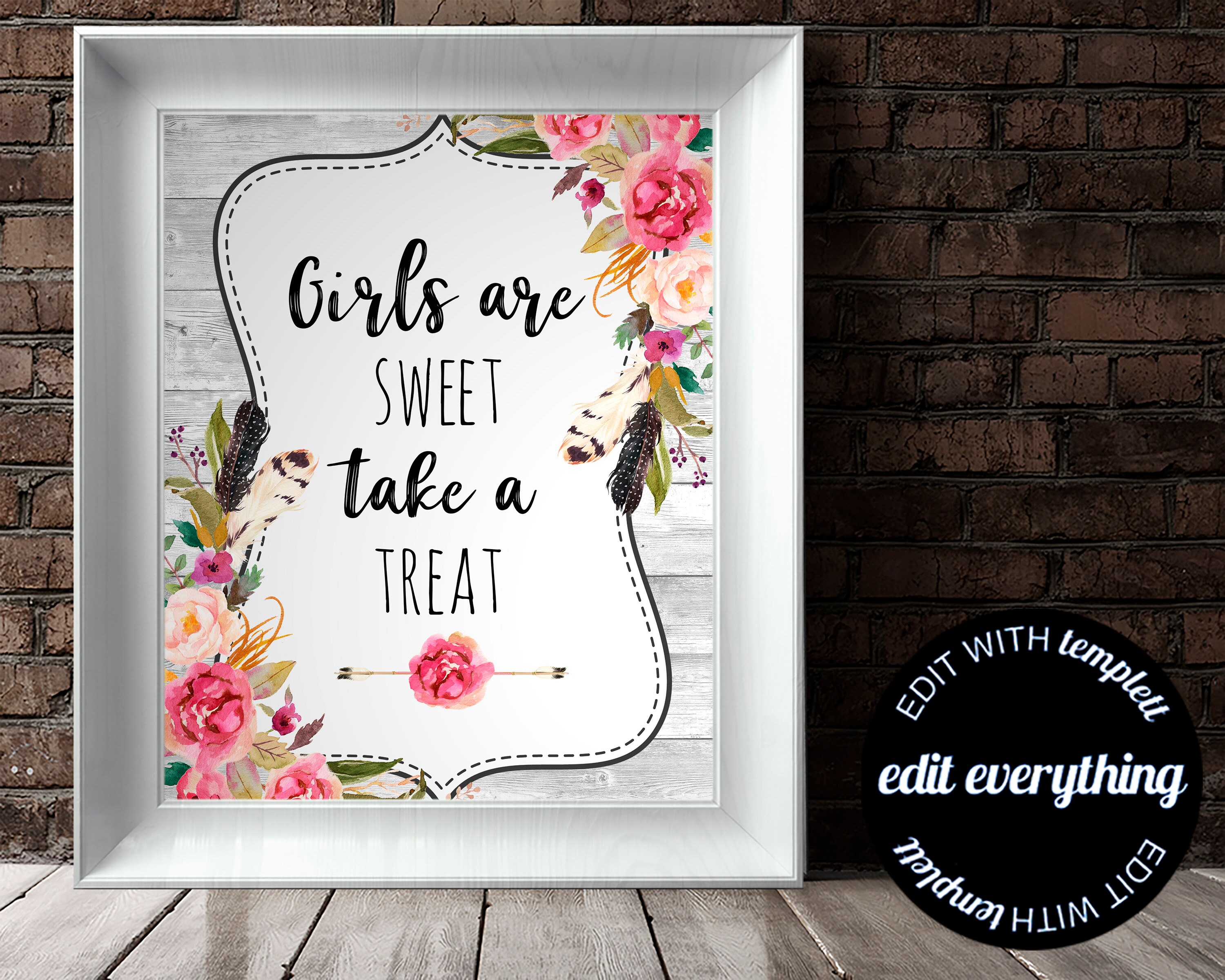 Floral Sweet Treats Sign Girls Are Sweet Baby Shower Sign Rustic Floral ...