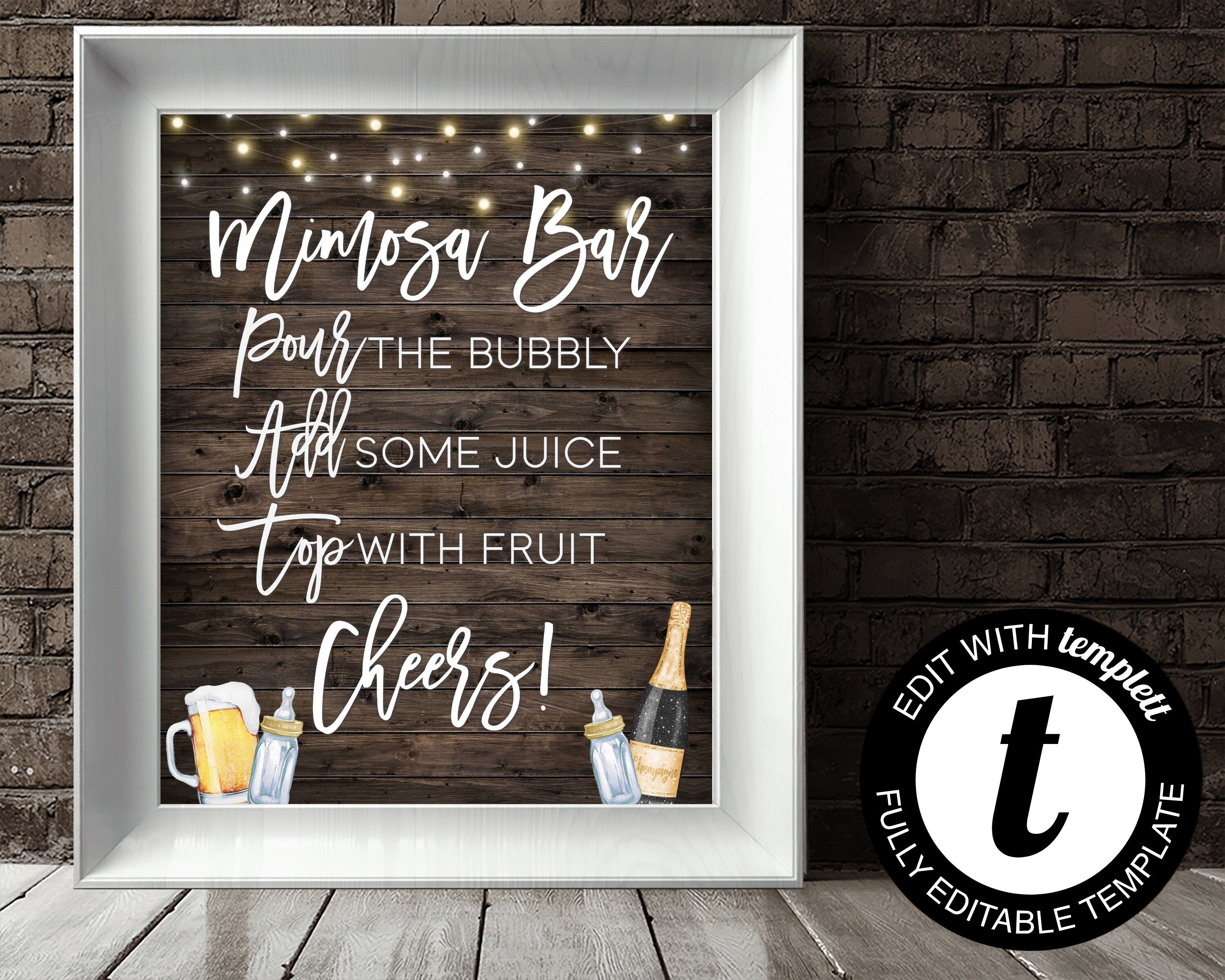 A Baby Is Brewing Mimosa Bar Sign Greenery Baby Shower Mimosa Bar Sign ...