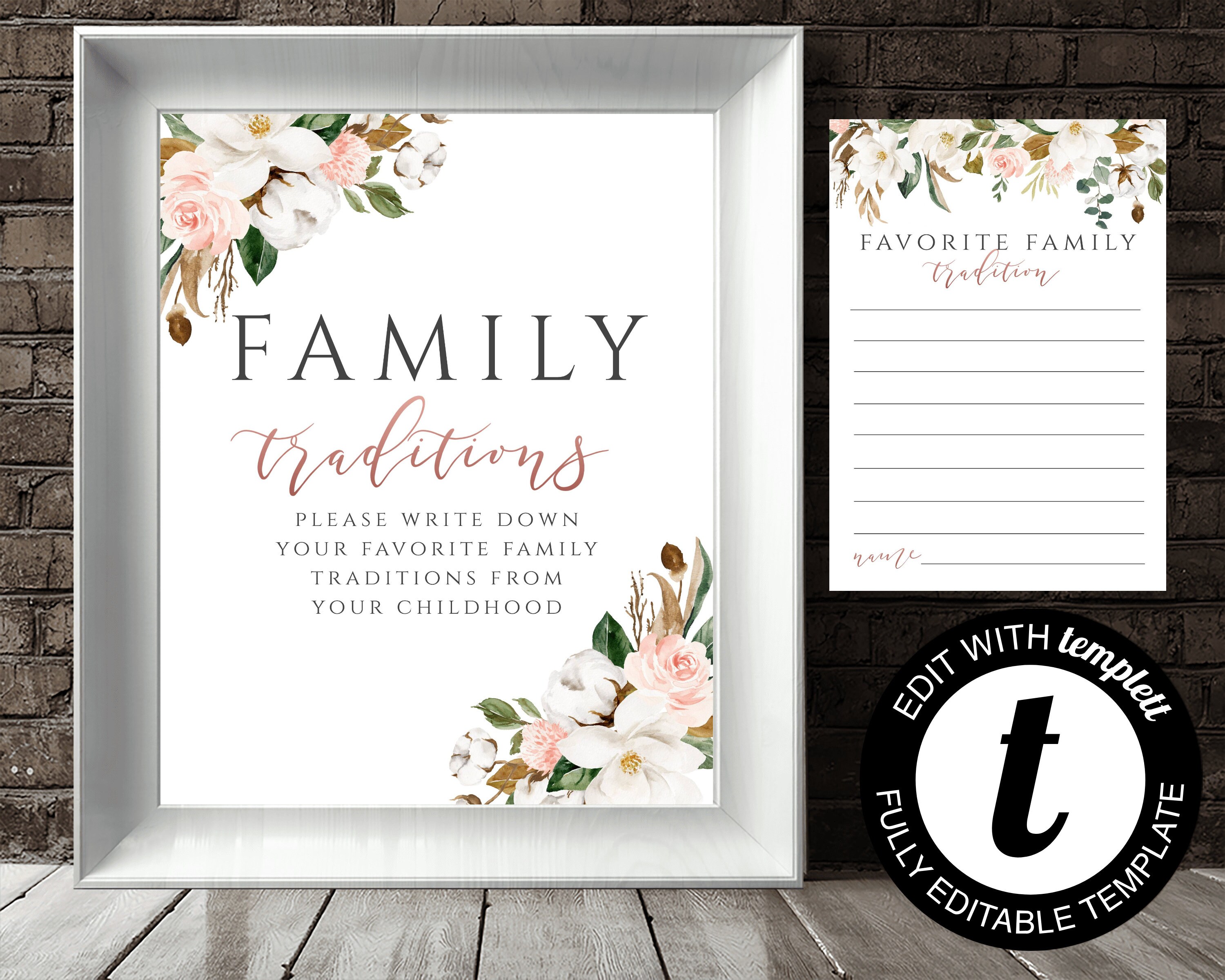 Rose Gold Write Down Your Favorite Family Tradition Sign And Note Cards ...