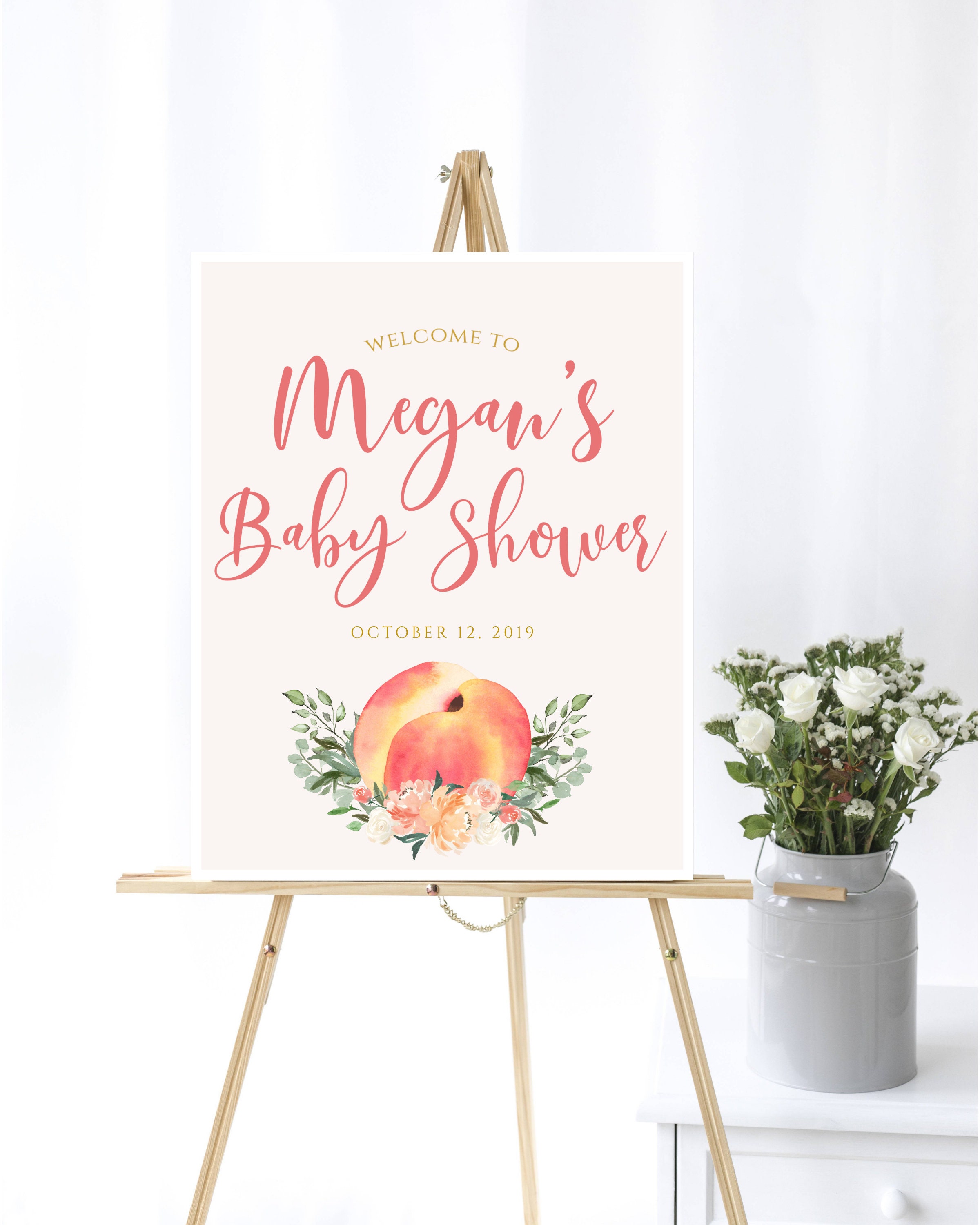 Peach Baby Shower Welcome Sign Floral Baby Welcome Sign Peach Baby ...