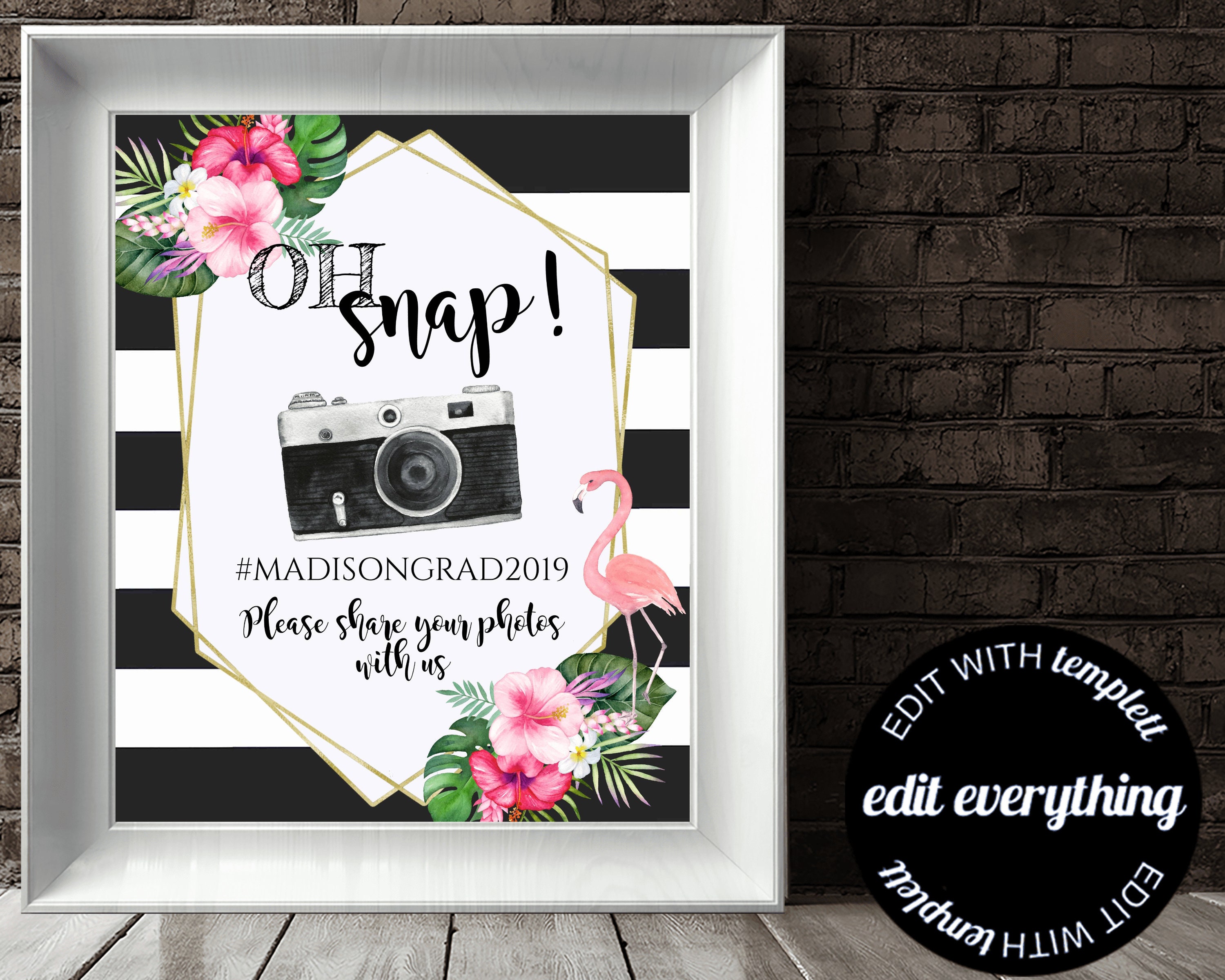 Flamingo Oh Snap Photo Sign Hashtag Photo Sign Graduation Photo Booth ...