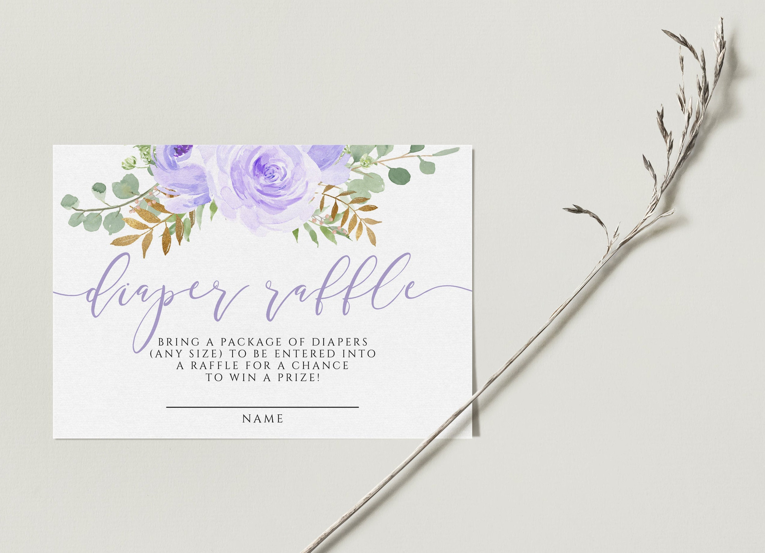 Purple Diaper Raffle Baby Shower Ticket Purple Floral Baby Shower ...