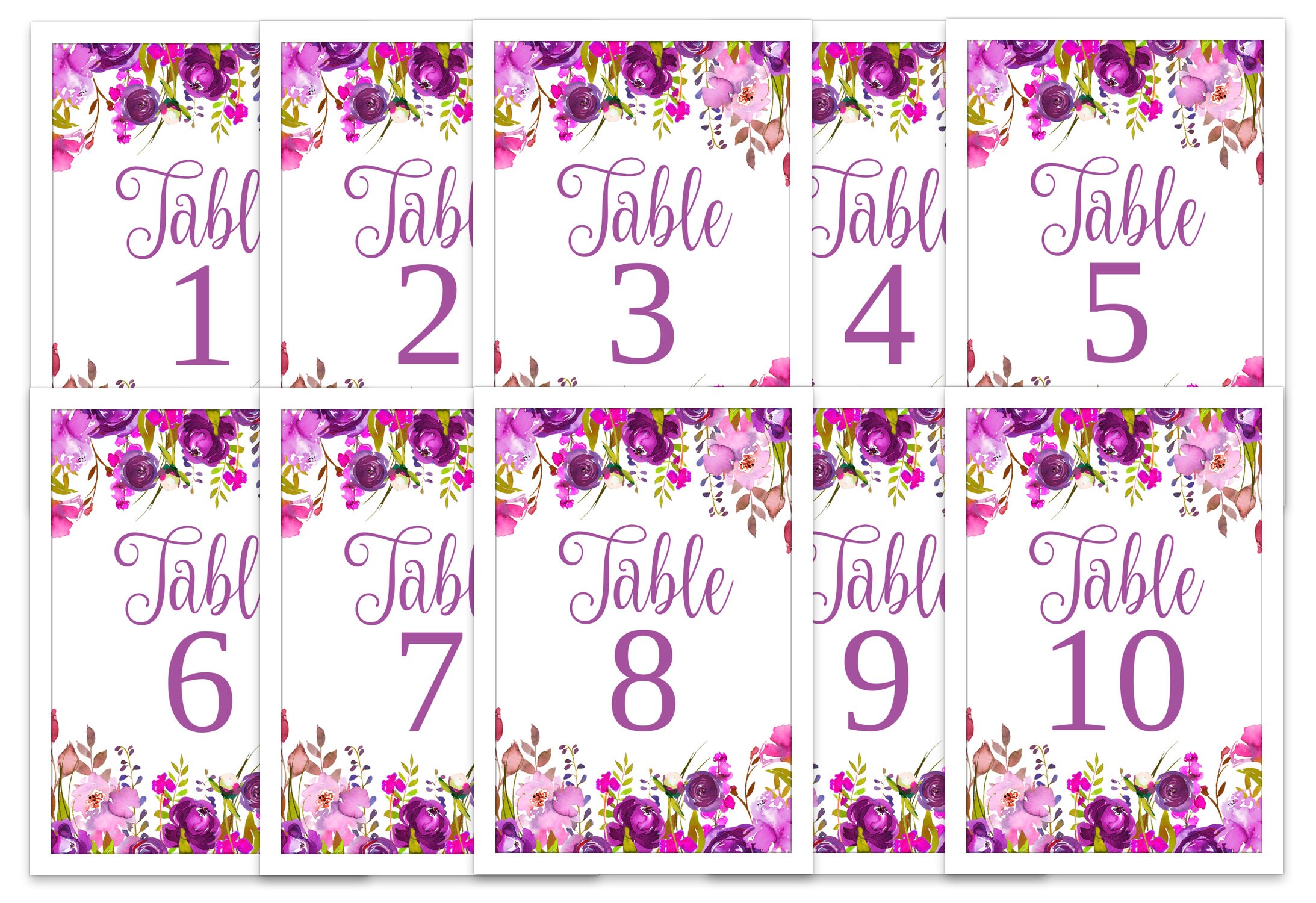 Purple and Greenery Table Numbers Template, Printable Lavender Wedding ...