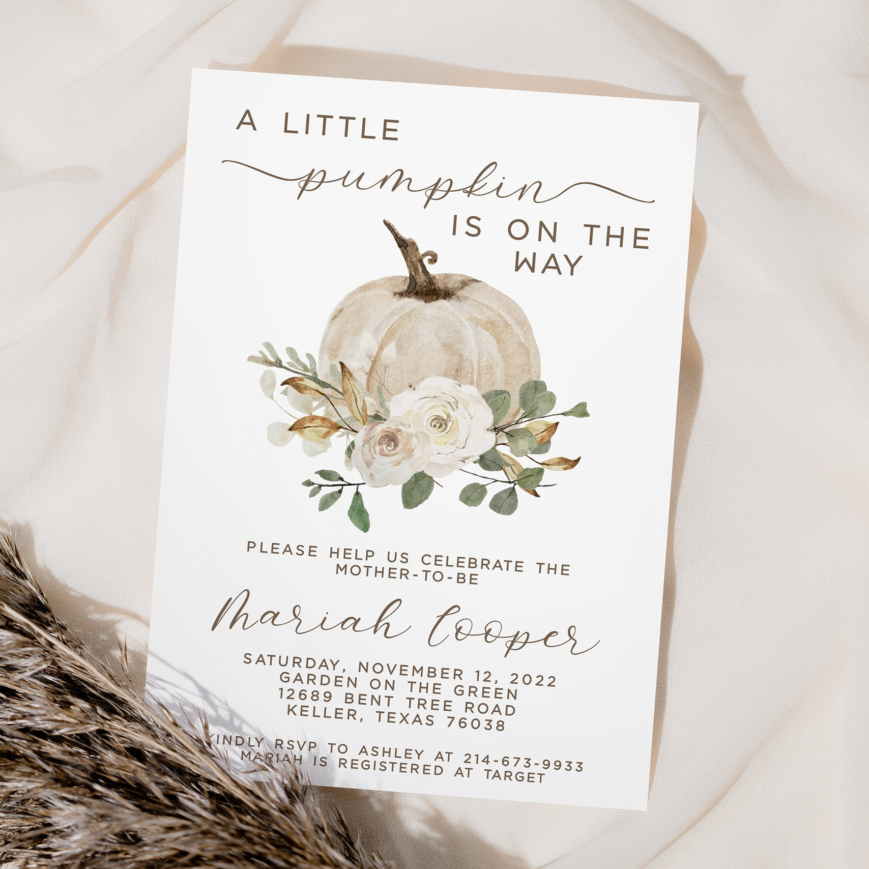 Little Pumpkin Baby Shower Invitation, Boho White Pumpkin Shower ...