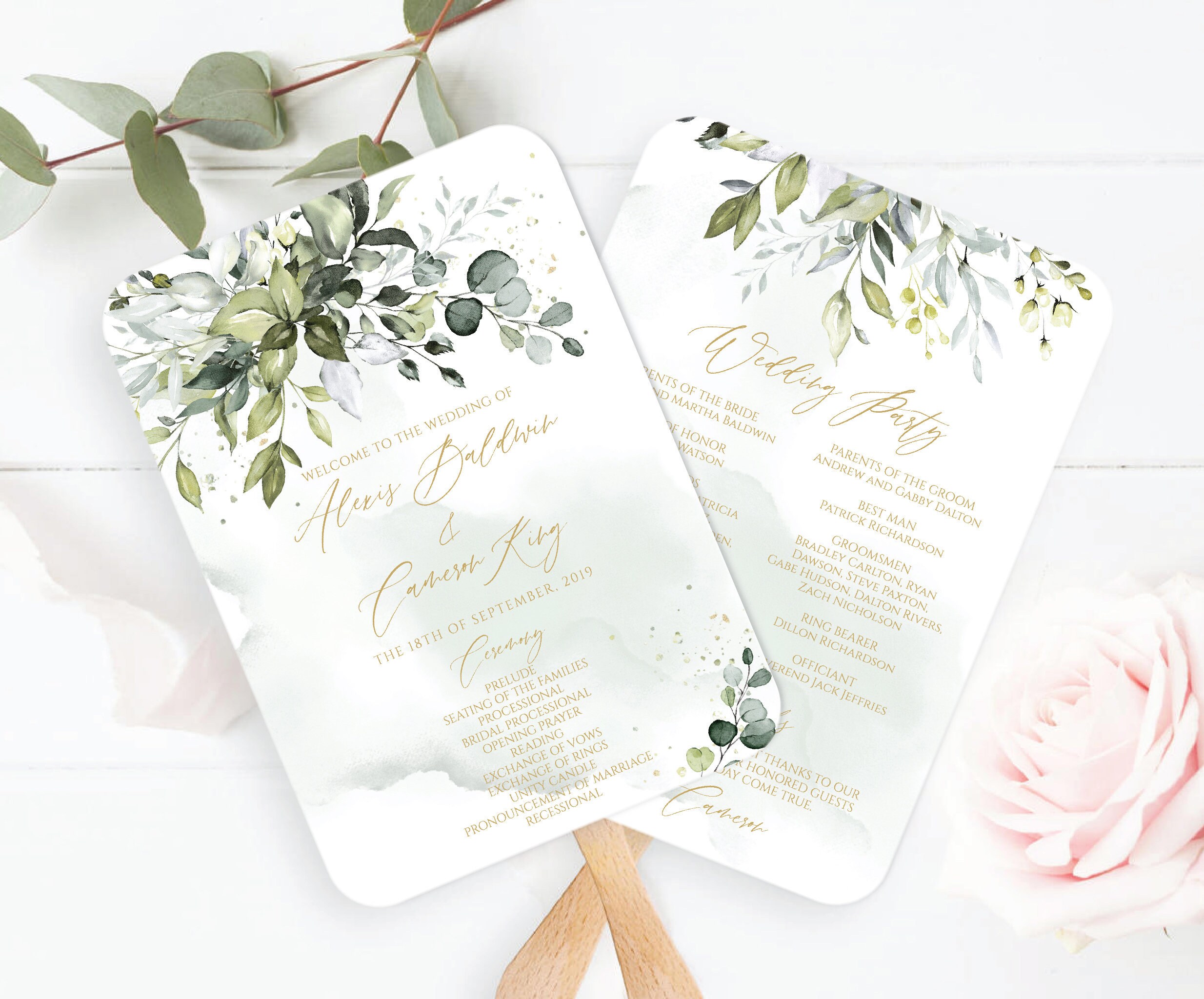 Wedding Program Fan Template, Succulent Wedding Program Fan Printable ...