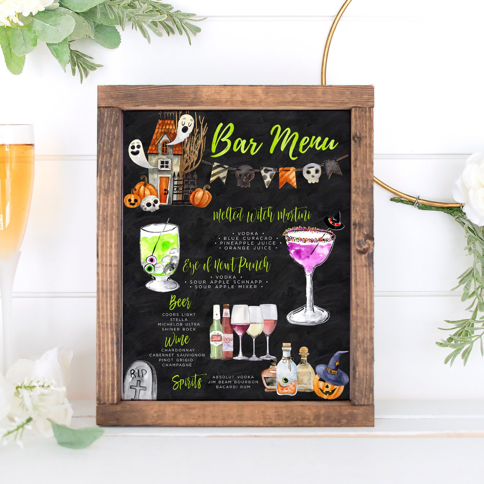 Halloween Bar Menu Editable Sign, Chalkboard Halloween Cocktails ...