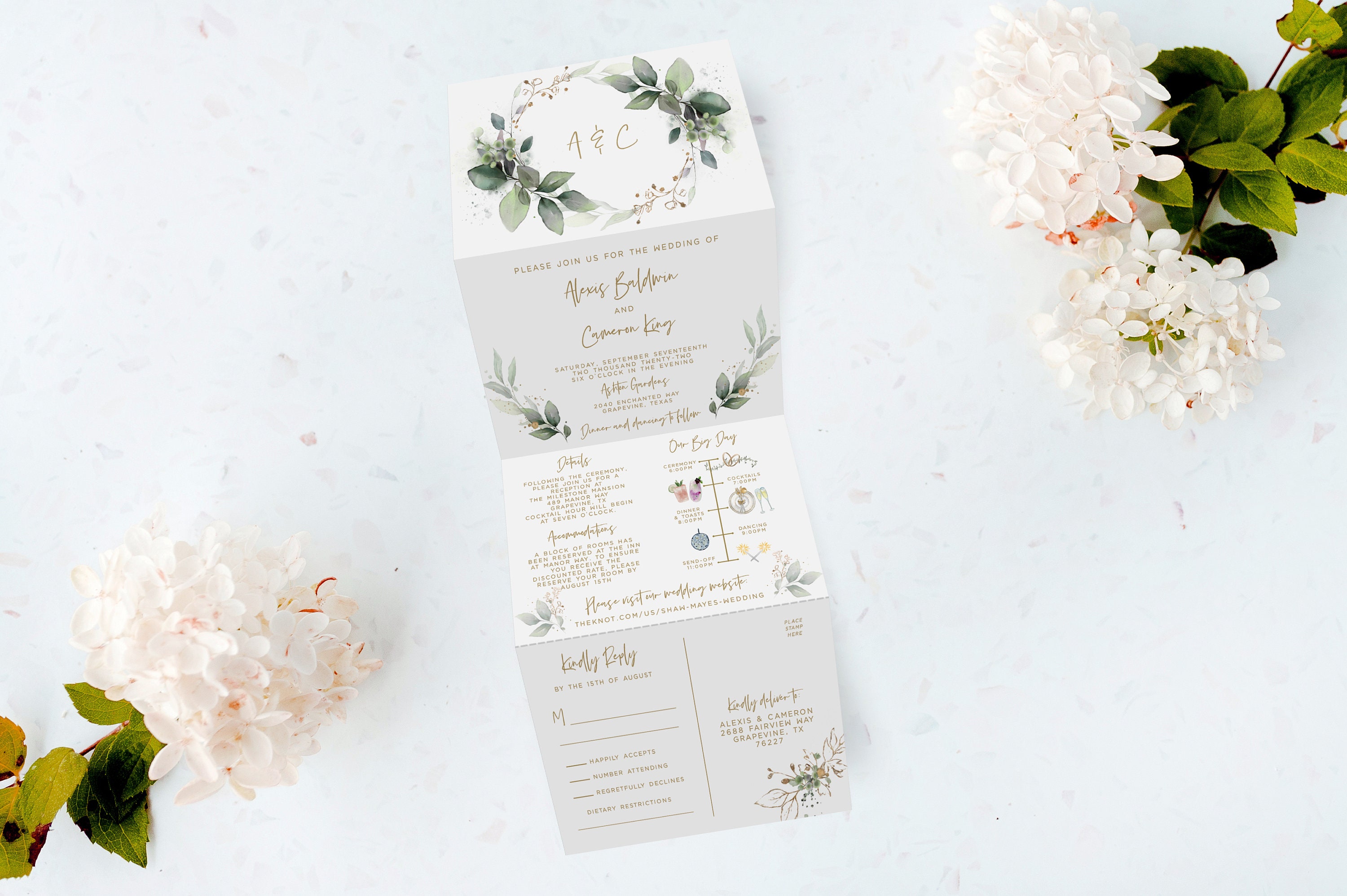 Tri Fold Wedding Invitation Template, All-In-One Invitation, Accordion ...