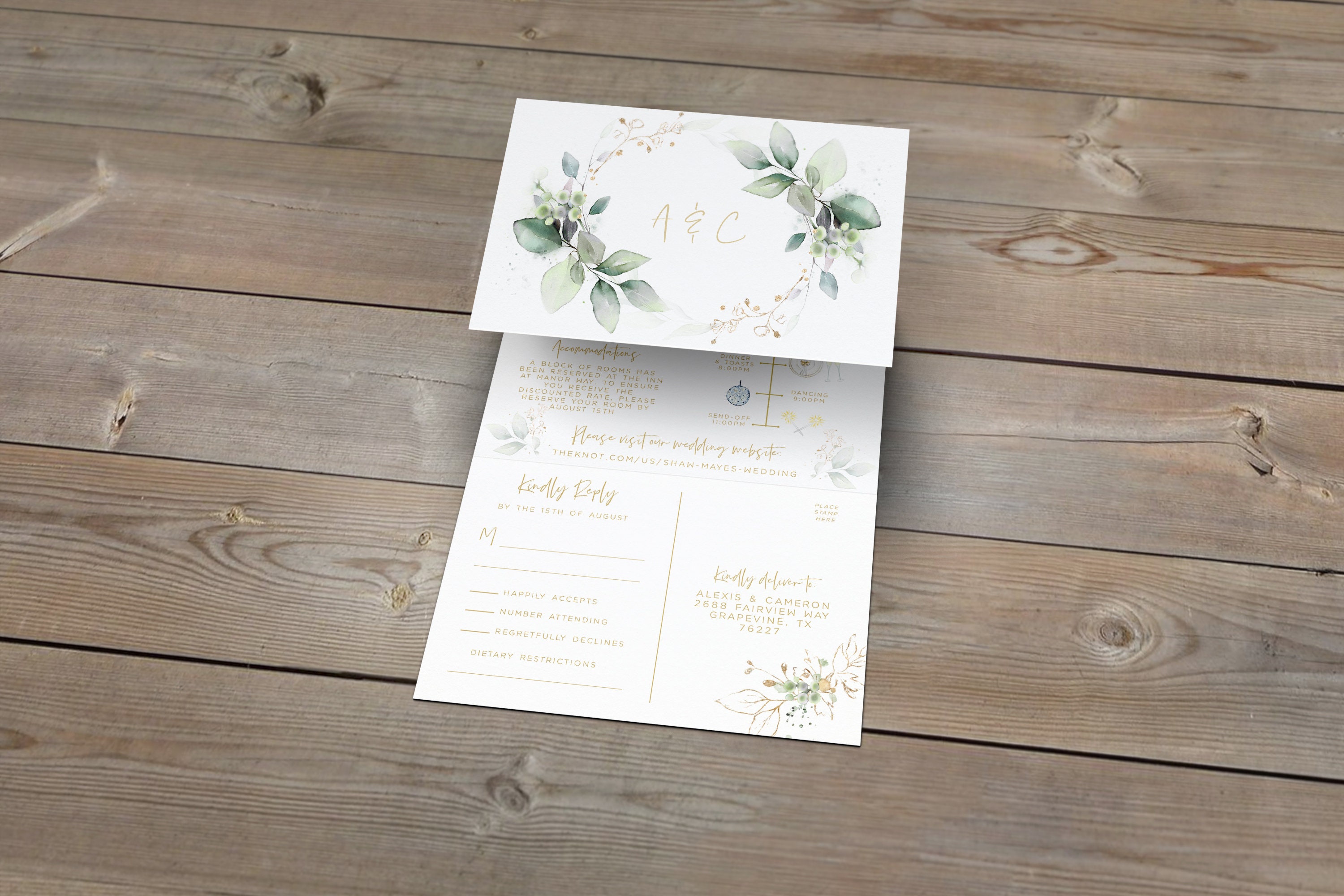 Tri Fold Wedding Invitation Template, All-In-One Invitation, Accordion ...