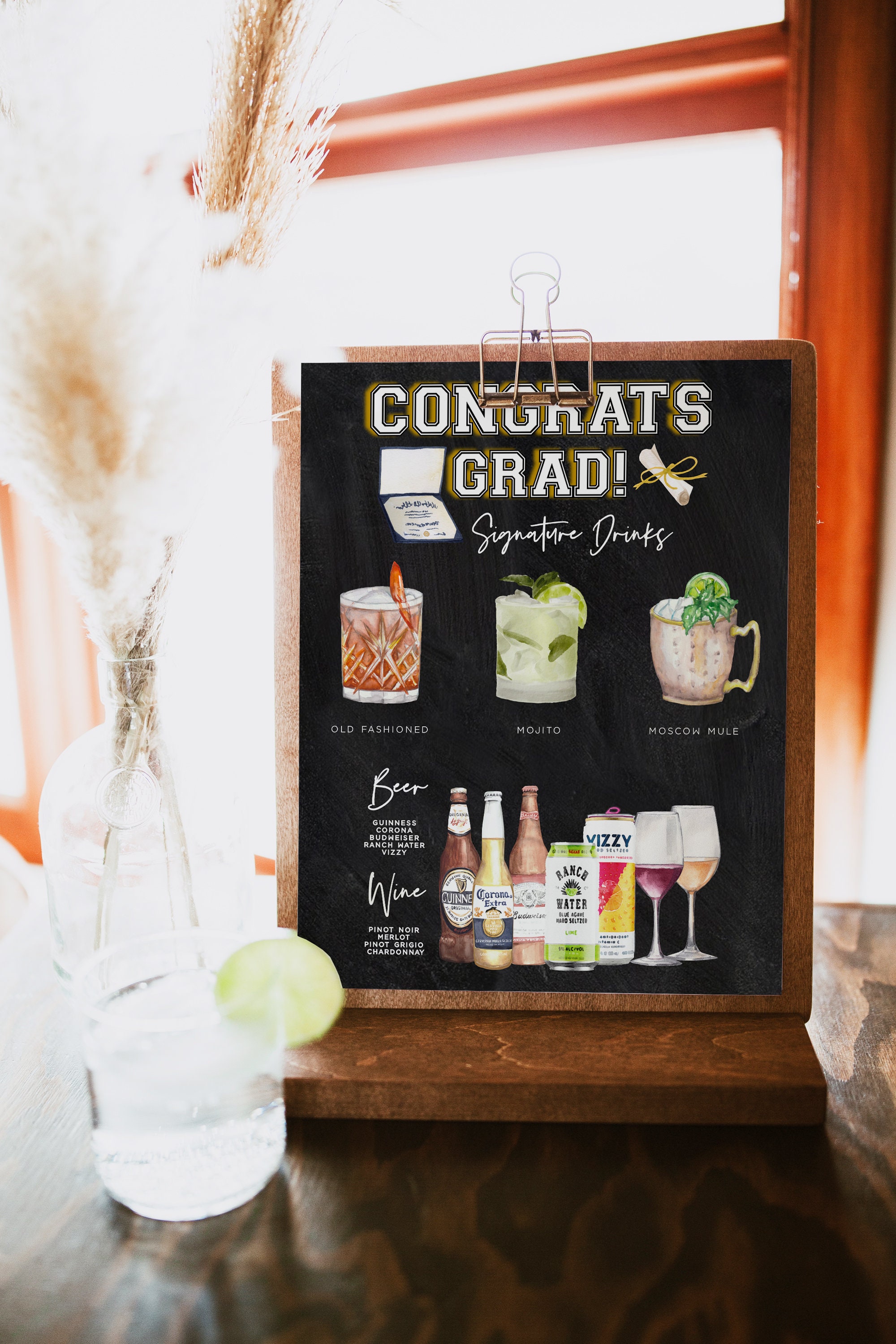 Bar Menu Template, Graduation Editable Drink Menu Template, Minimalist ...