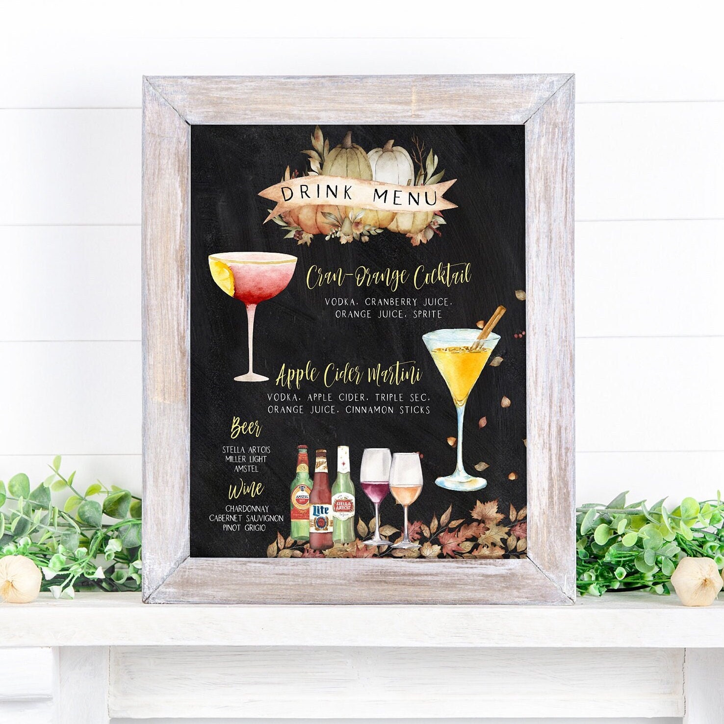 Fall Signature Drinks Sign, Autumn Signature Cocktails Template ...