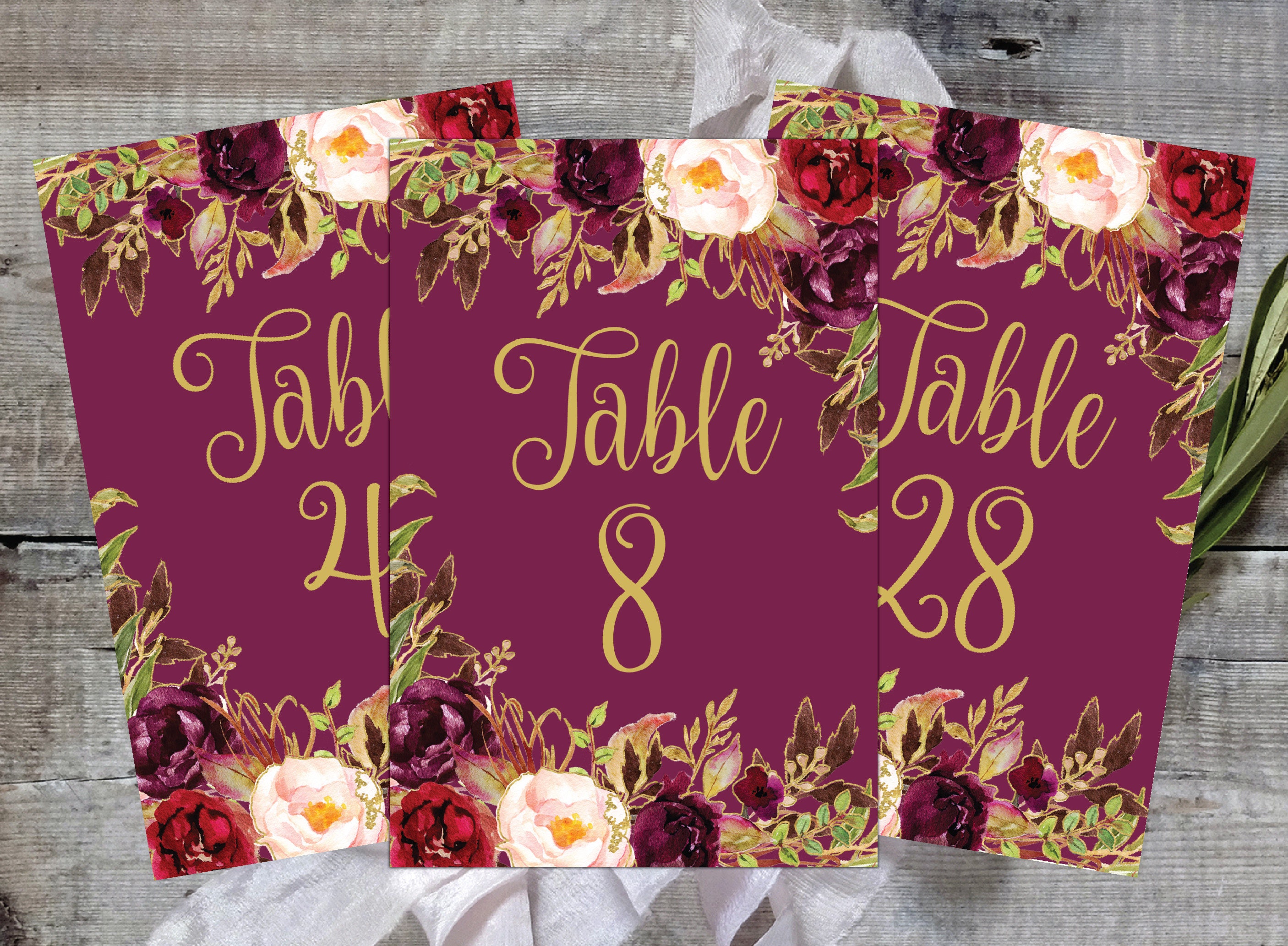 Table Numbers Template Printable / Editable 1-30 - Fall Floral ...