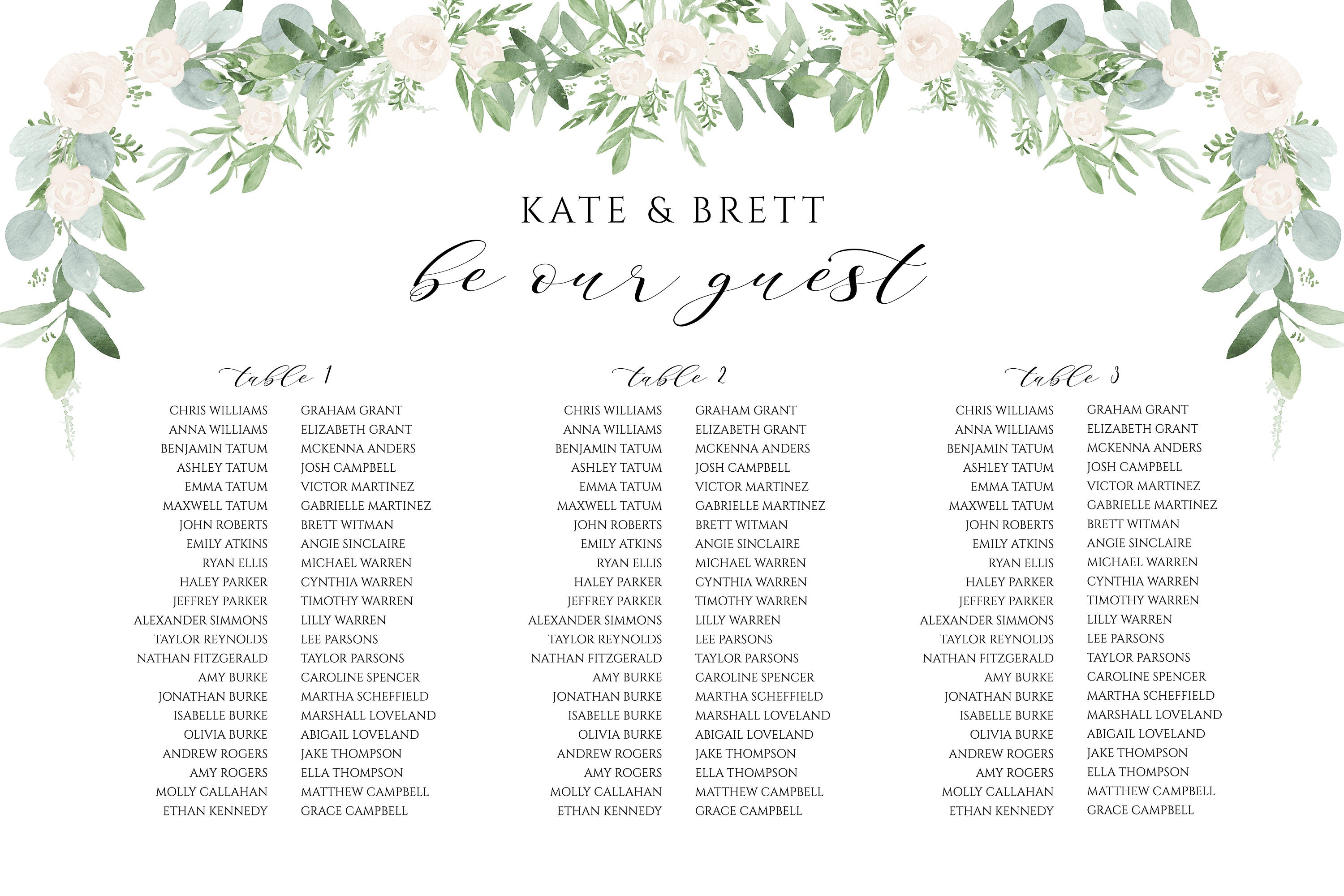 Printable Seating Chart Long Table, Banquet Seating Chart Template ...