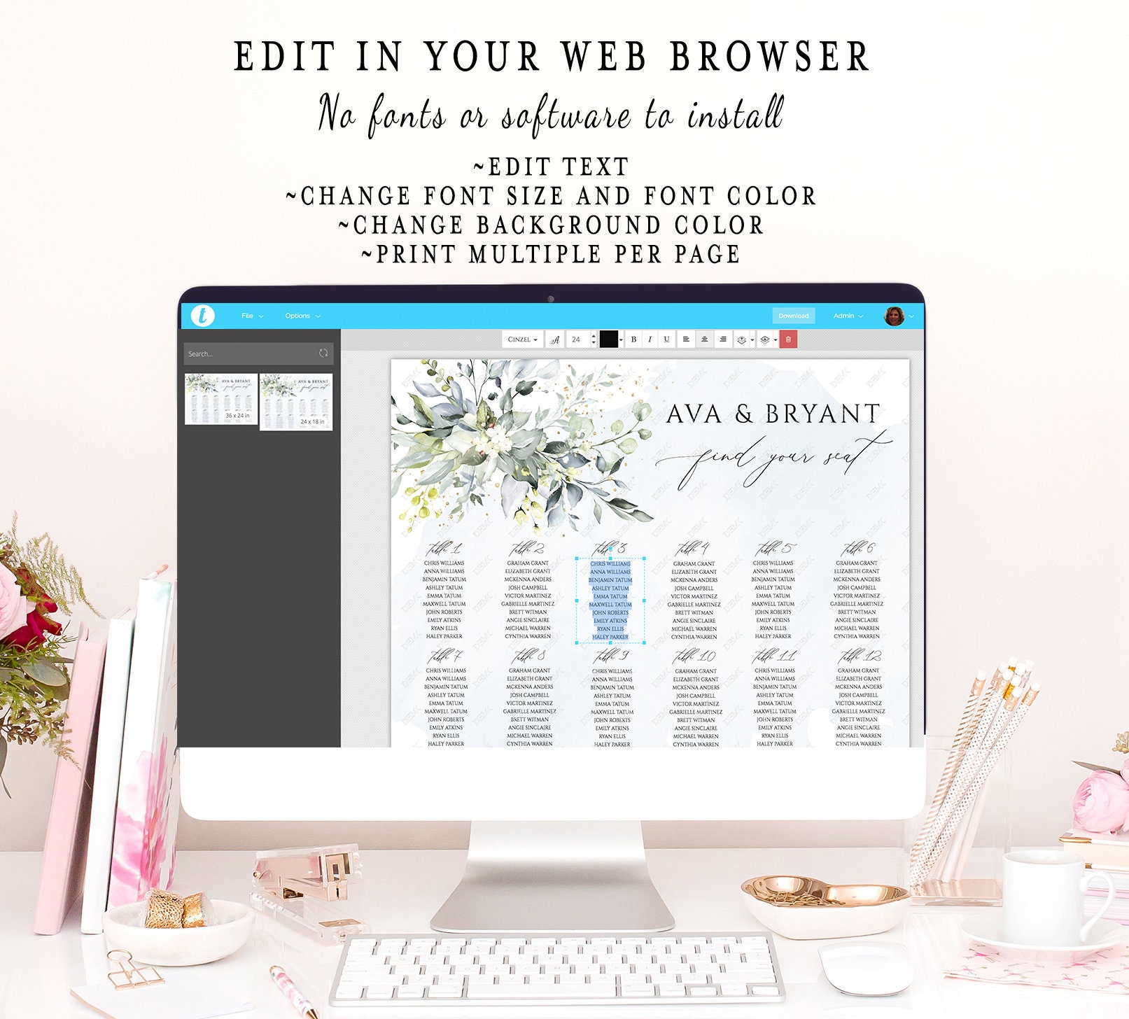 Lavender Seating Chart Template, Succulent Purple Seating Chart ...