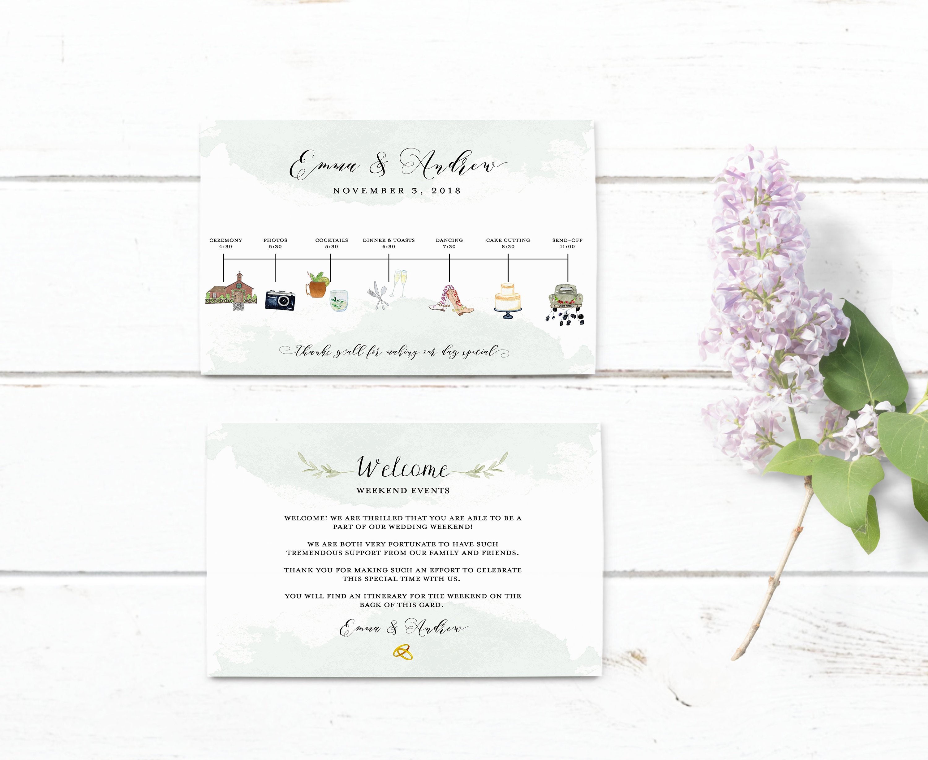 Wedding Timeline Printable, Editable Timeline, Rustic Wedding Welcome ...