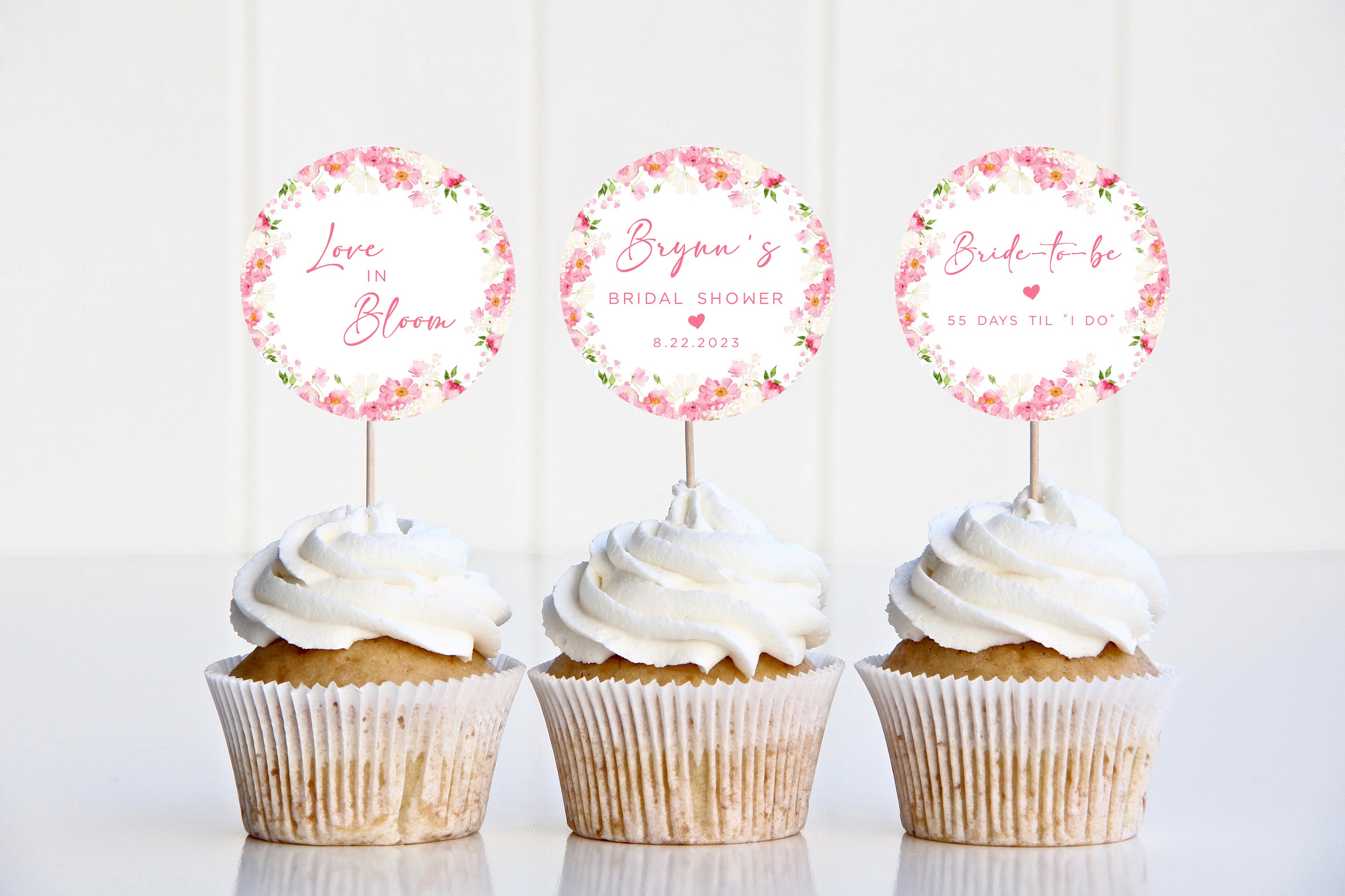 Bright Pink Cupcake Topper Template, Printable Shower Cupcake Topper ...