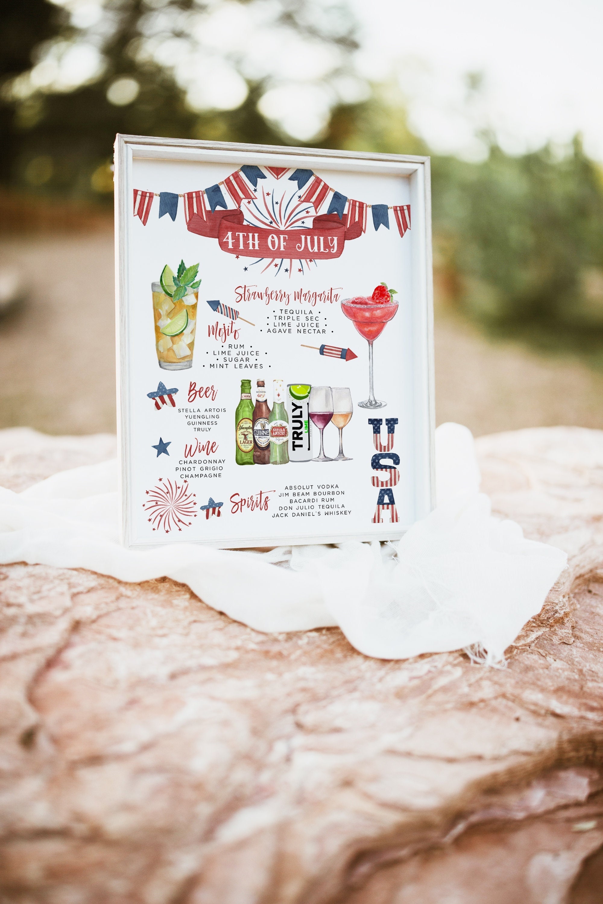 4th of July Party Bar Menu Template, Patriotic Party Drink Menu, USA ...