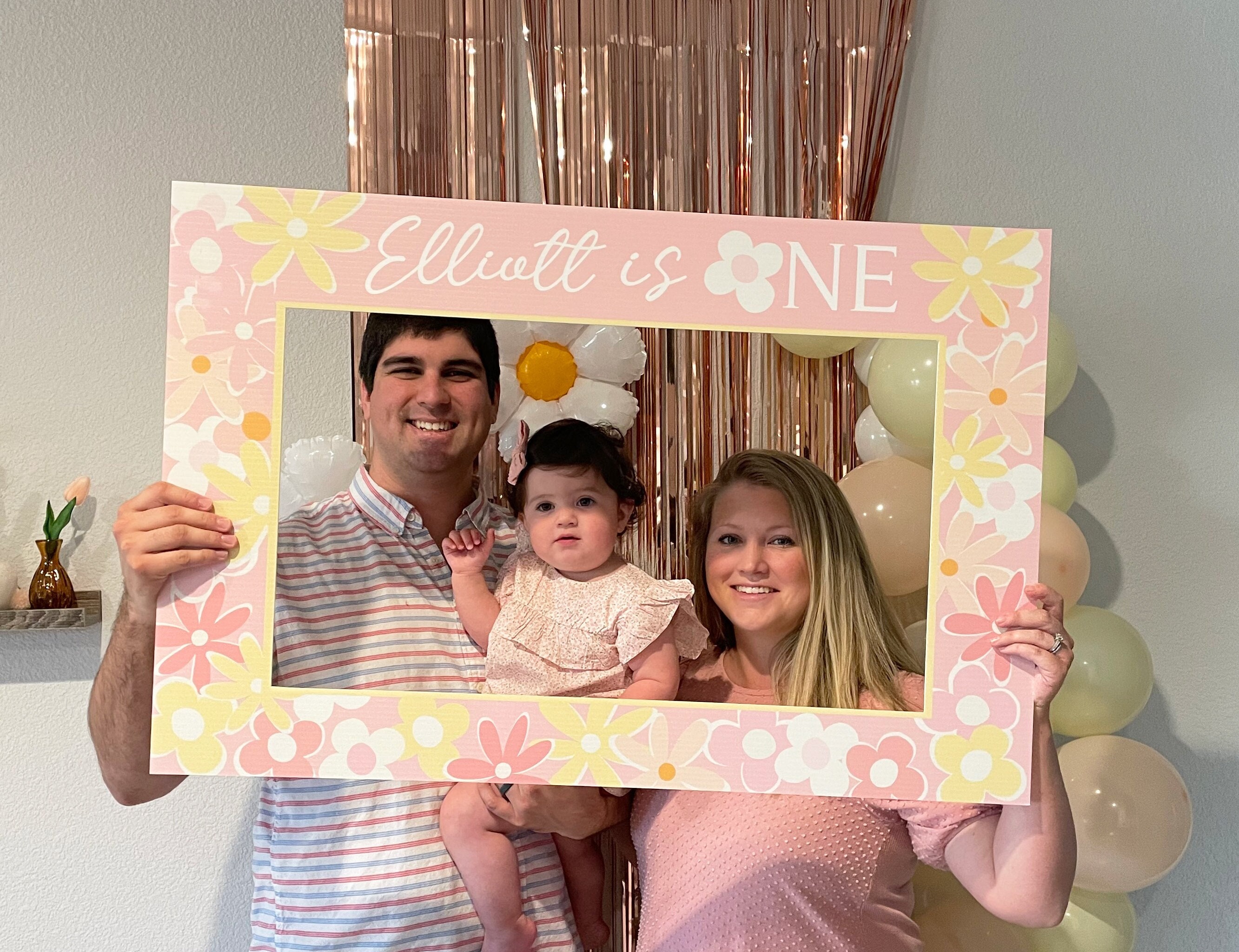 Daisy Photo Prop Frame Template, First Birthday Party Photo Prop, Pink ...