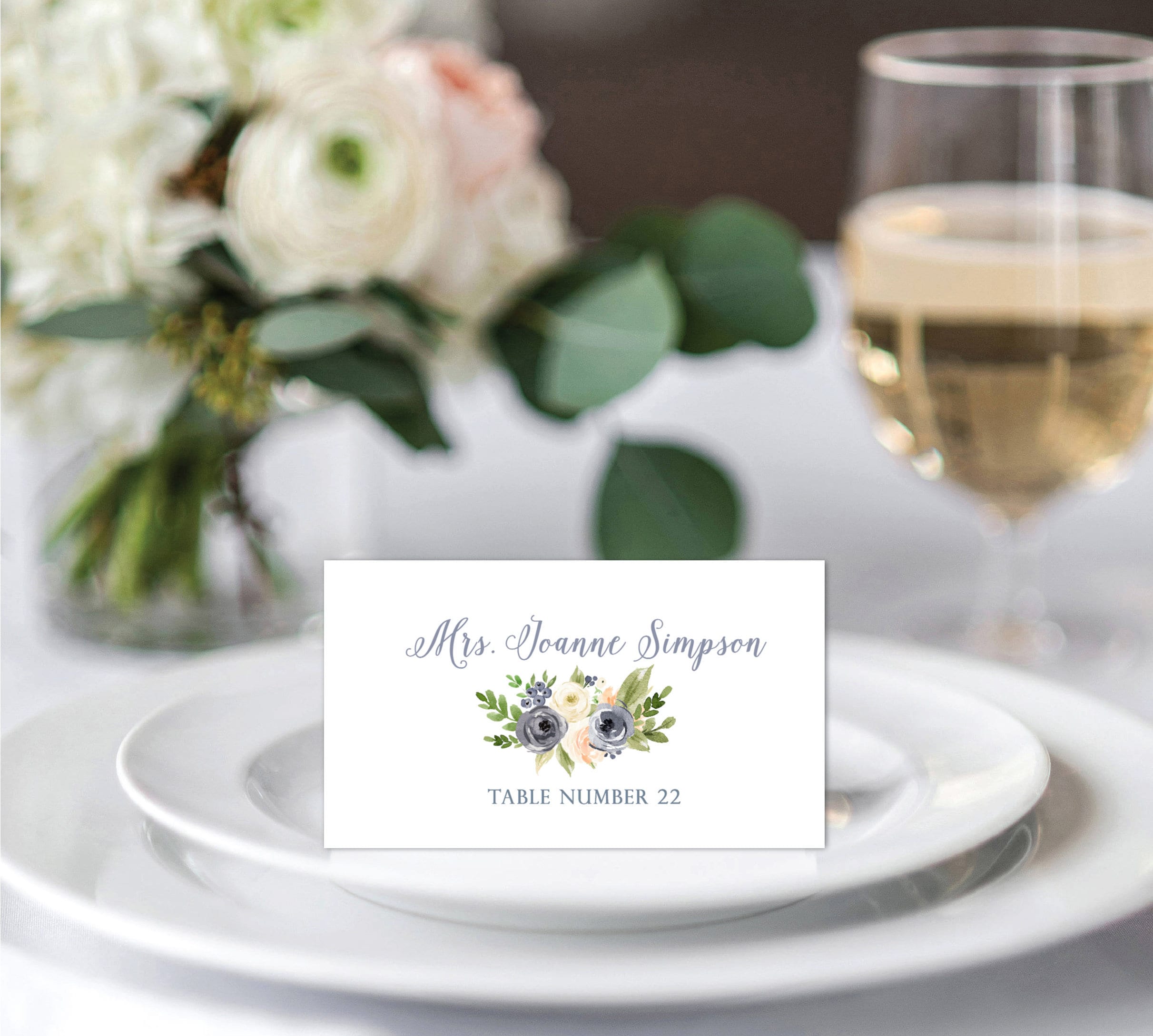 Wedding Place Card Template, Place Cards Printable, Dusty Blue Place ...