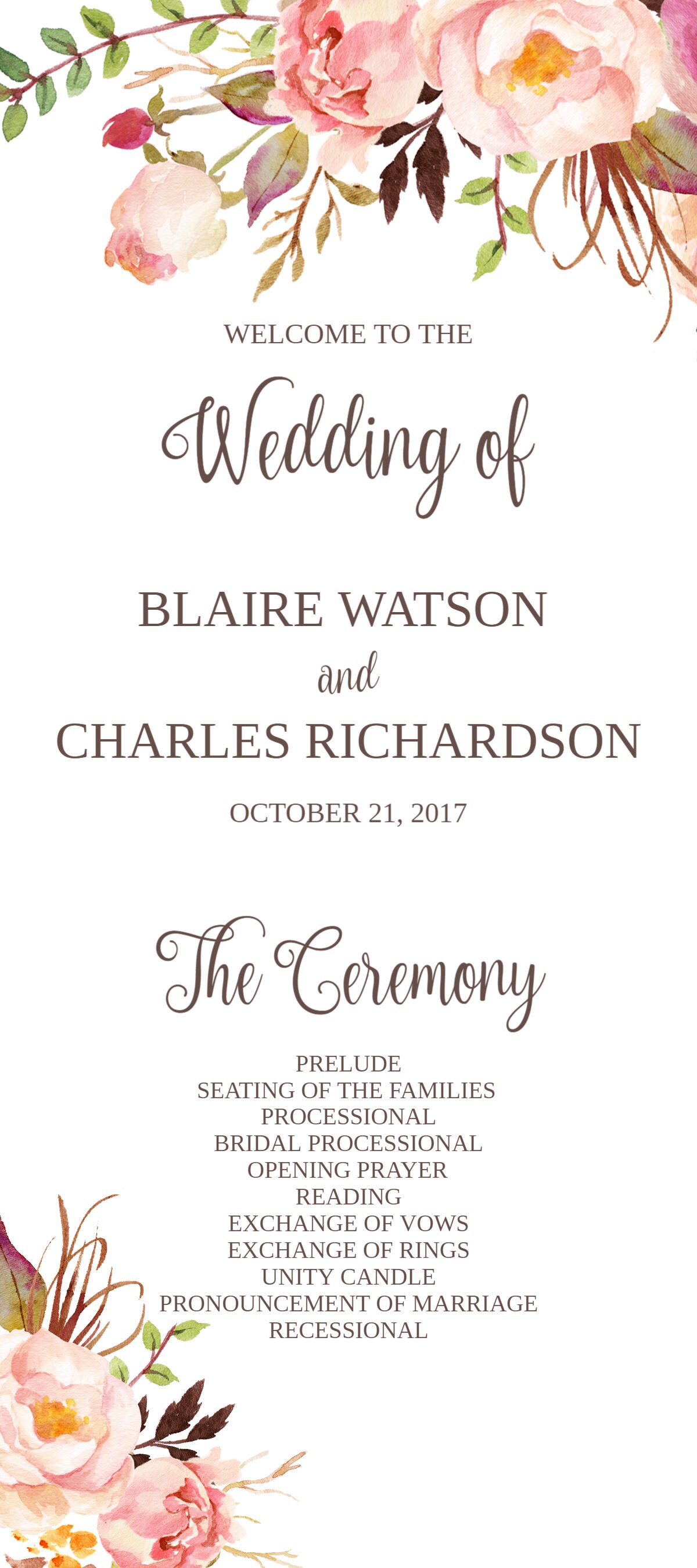 Printable Wedding Program 4x9, Wedding Program Template, Wedding ...