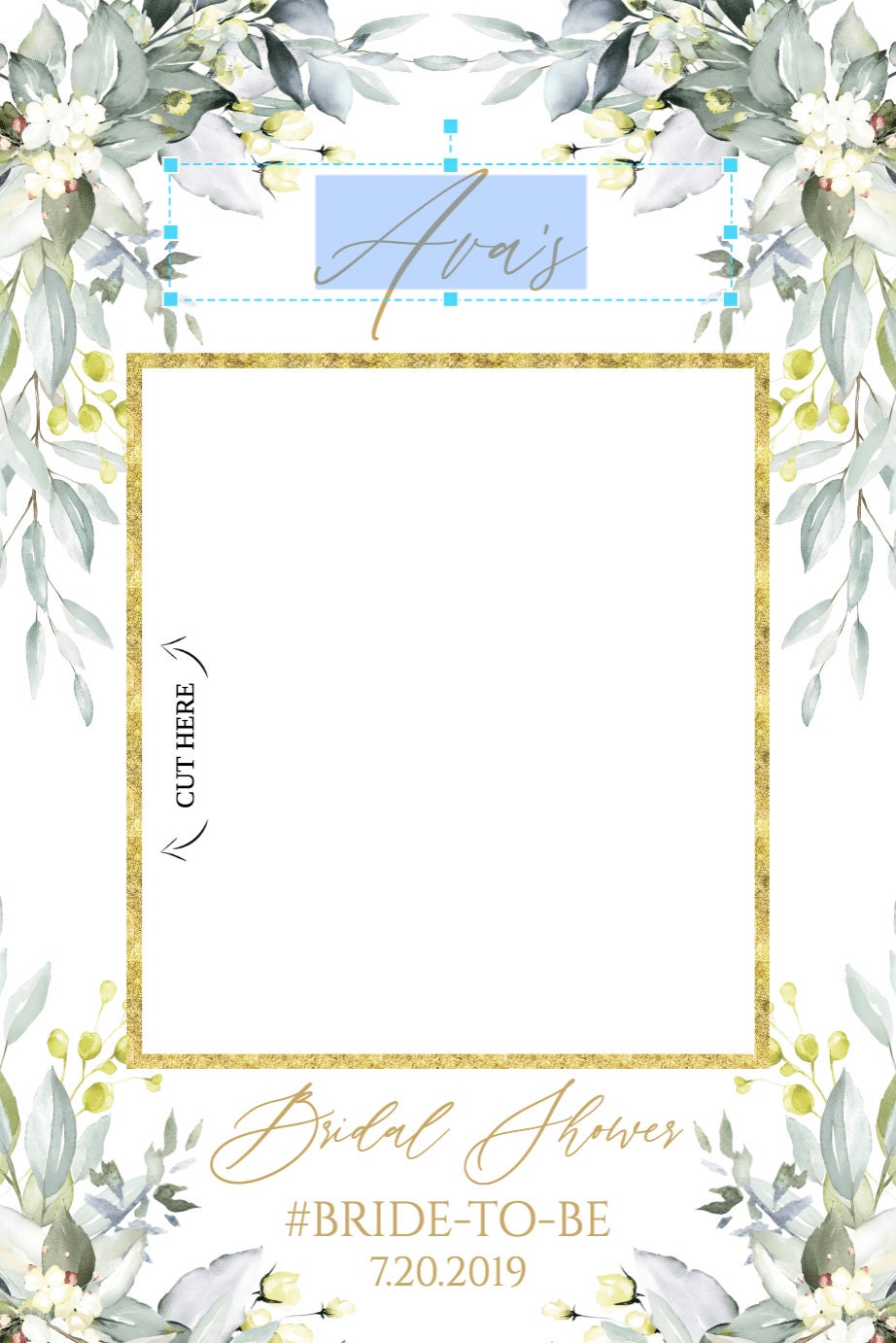 Bridal Shower Photo Prop Frame Printable Template, Greenery Wedding ...