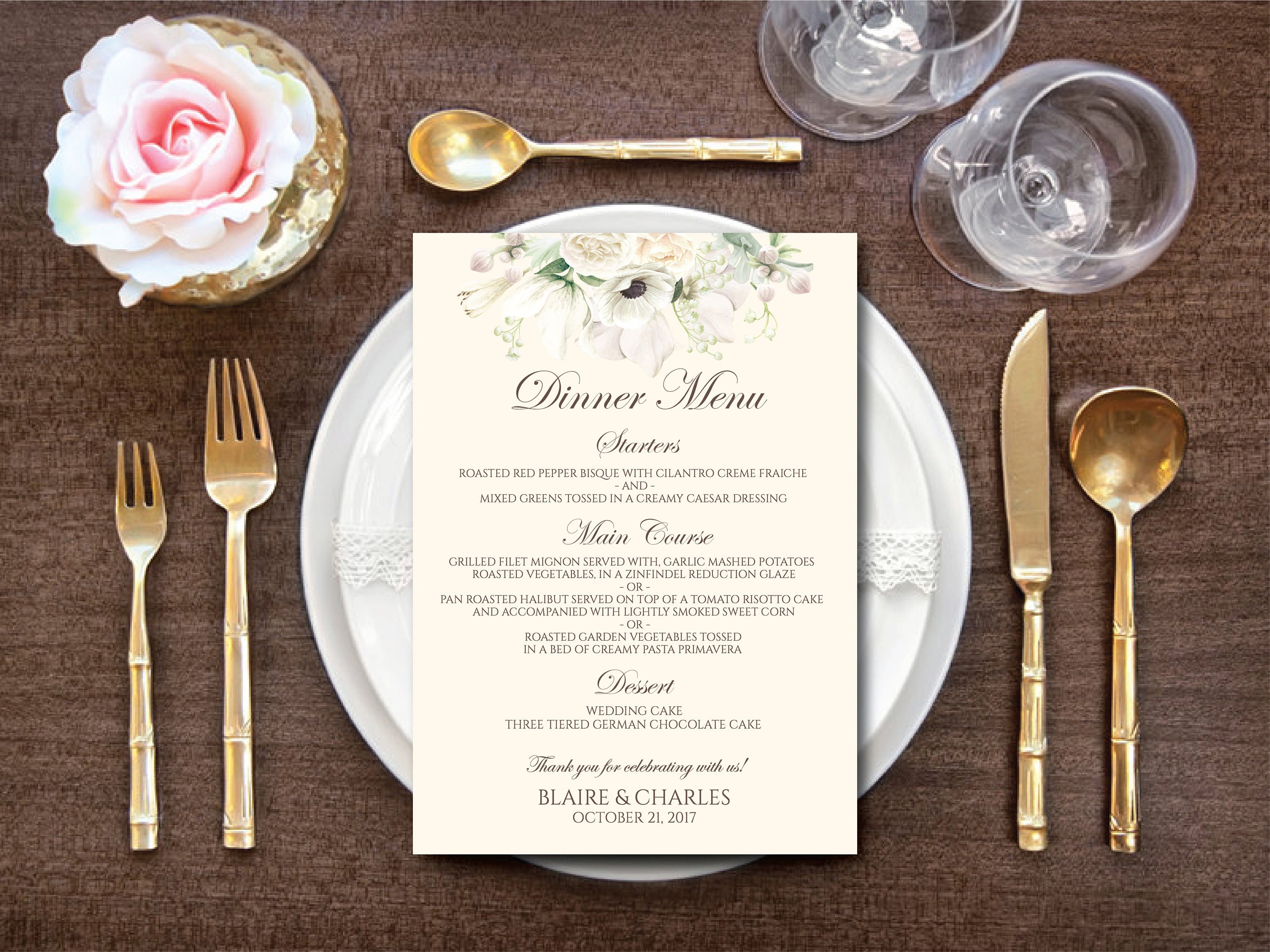 Wedding Menu Template, Greenery Wedding Menu Printable, Succulent ...