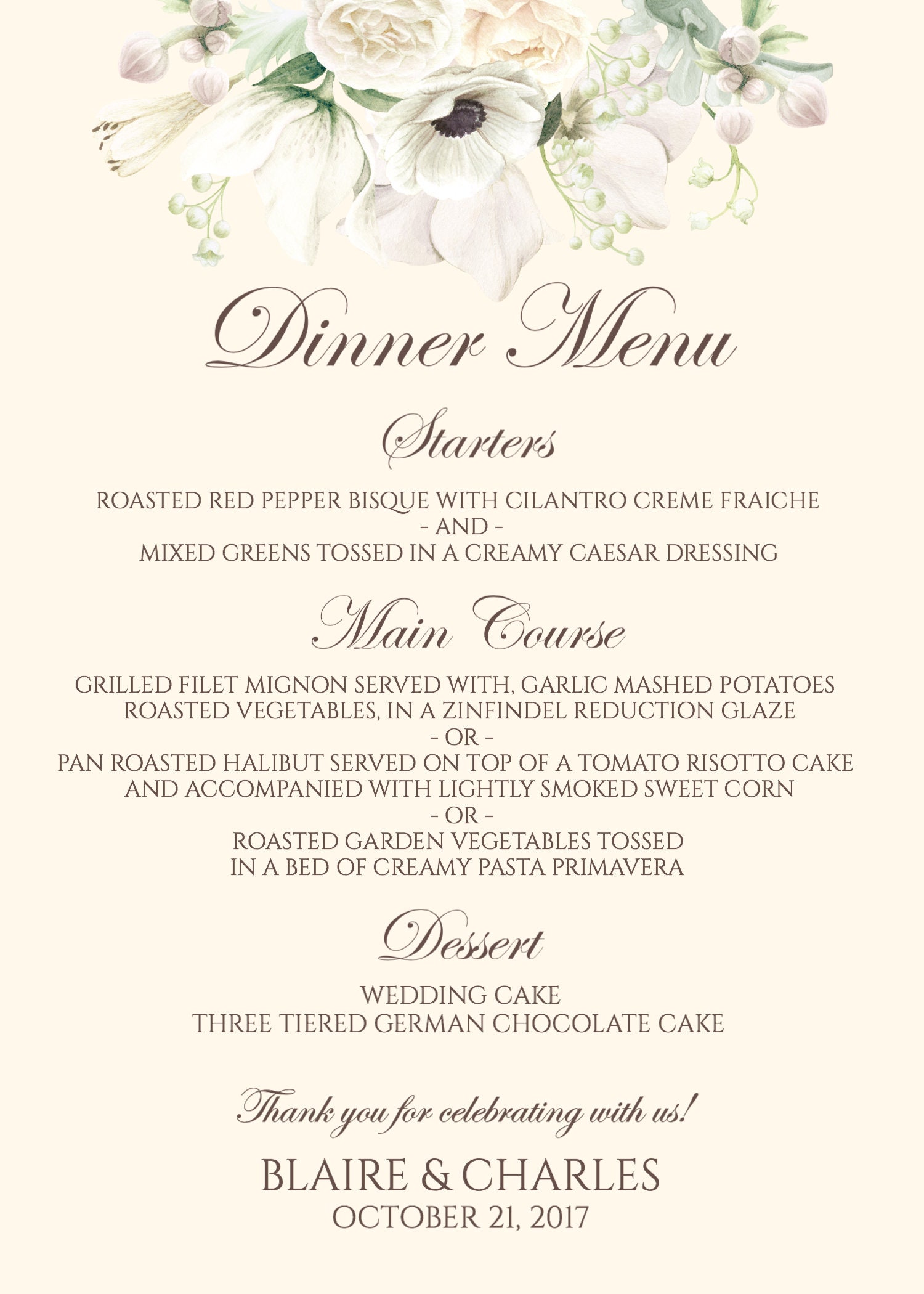 Wedding Menu Template, Greenery Wedding Menu Printable, Succulent ...