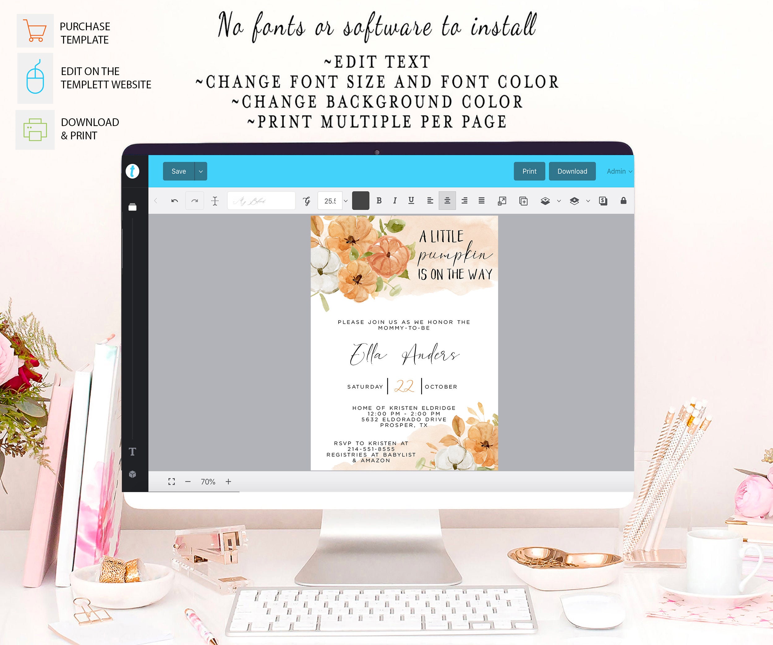 Little Pumpkin Baby Shower Invitation, Pumpkin Shower Template, INSTANT ...