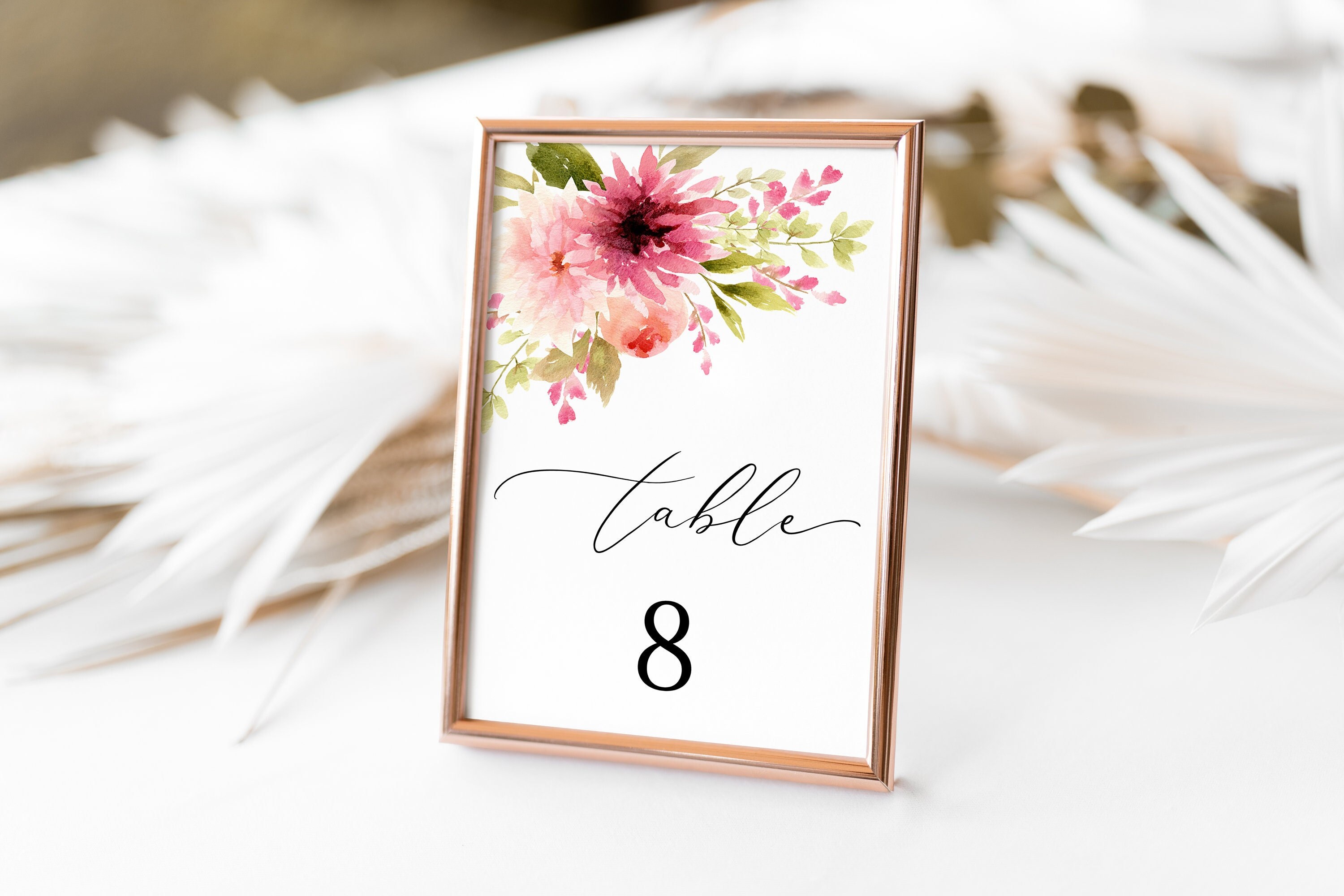 Pink Dahlia Table Numbers Printable Template, DIY Editable Table ...