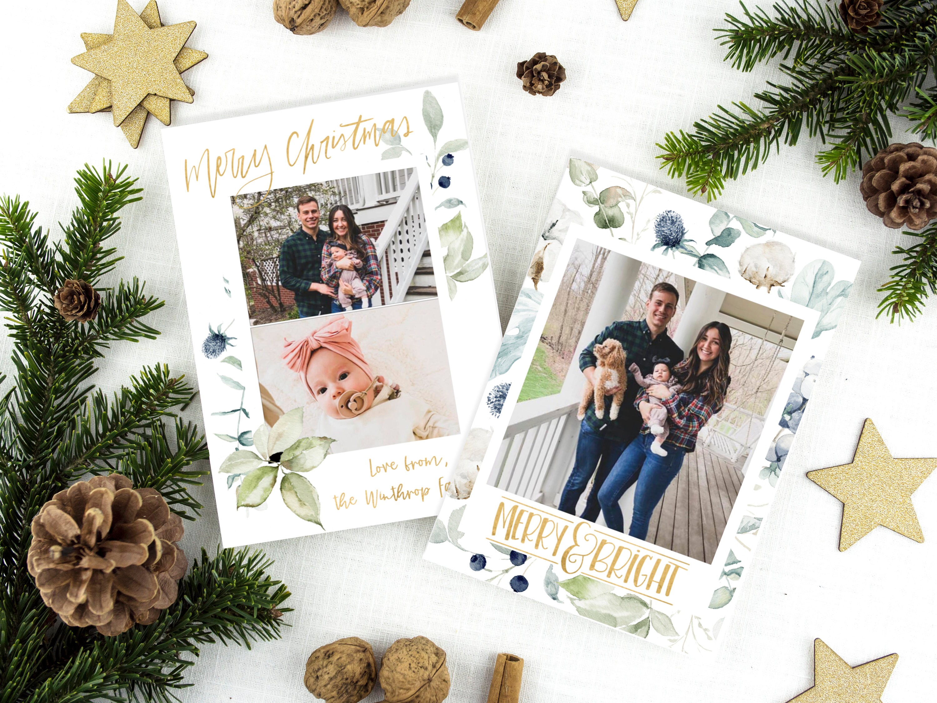Winter Photo Christmas Card Template, Printable Photo Holiday Card ...