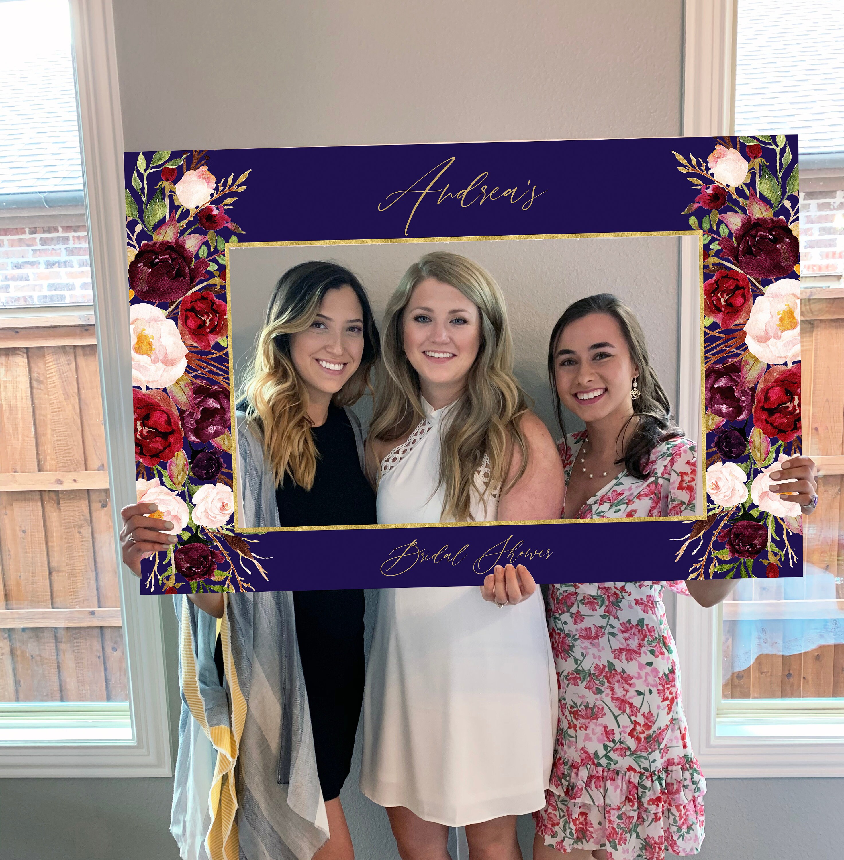 Photo Prop Frame Printable, Rustic Navy, Burgundy, Gold Floral Bridal ...