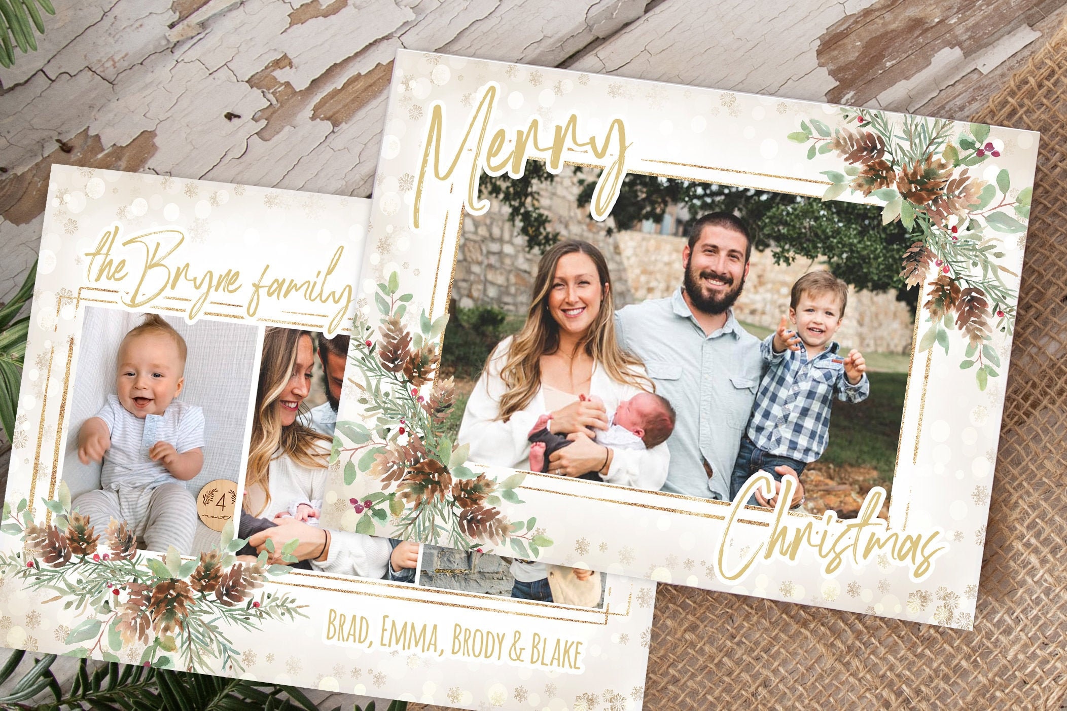 Rustic Photo Christmas Card Template, Printable Photo Holiday Card ...