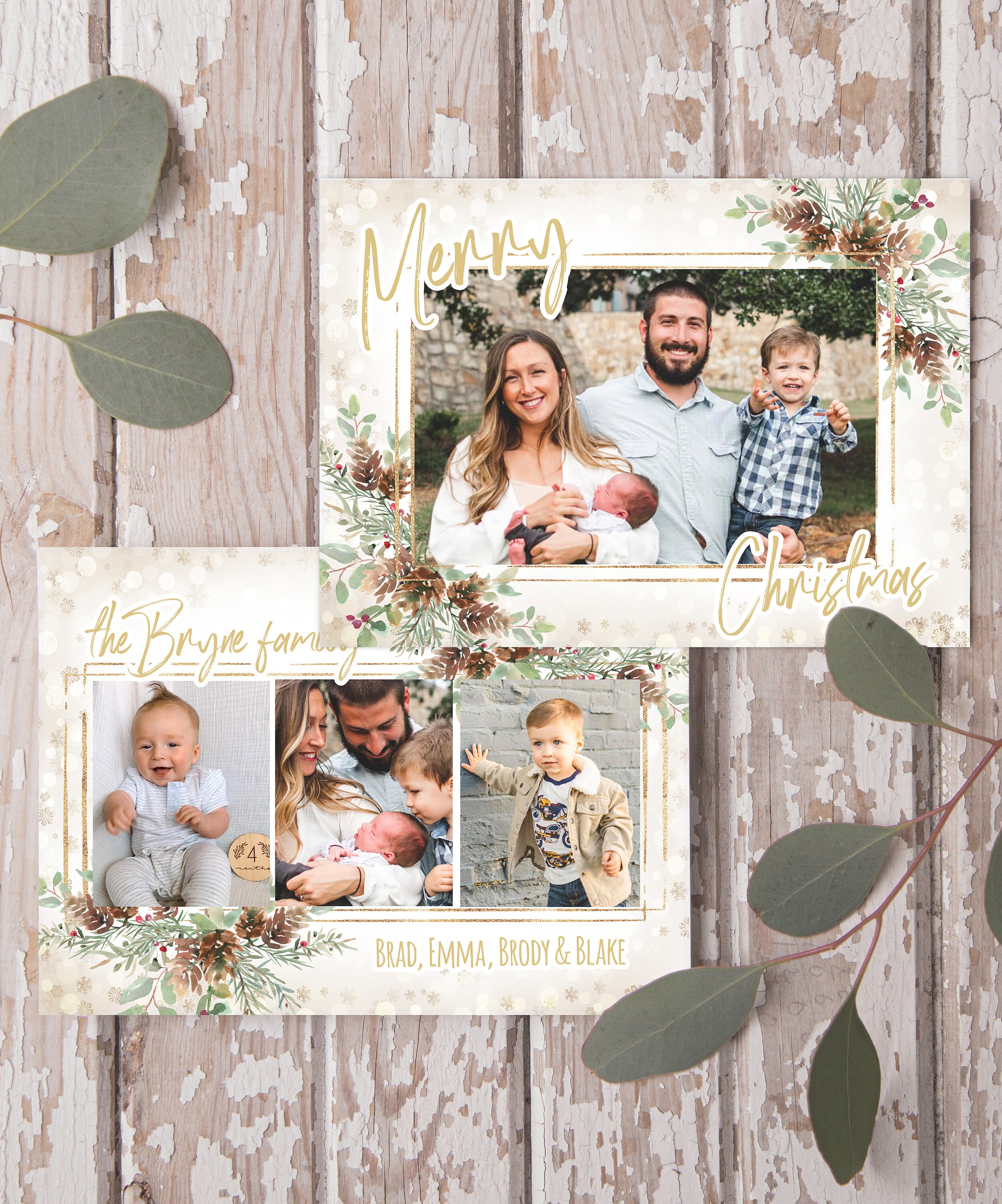 Rustic Photo Christmas Card Template, Printable Photo Holiday Card ...