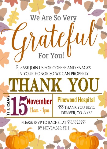 Fall Appreciation Invitation, Grateful For You Teacher School Staff ...