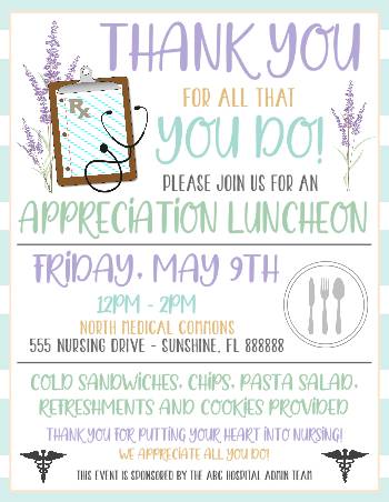 Nurse Appreciation Luncheon Invitation - Templett Shop
