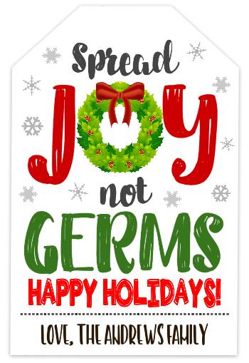 Christmas Gift Tag Spread Joy Not Germs, Soap Hand Sanitizer Label - Templett Shop