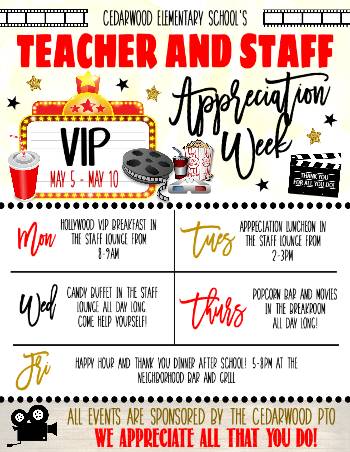 Hollywood Teacher Appreciation Week Itinerary Flyer - Templett Shop