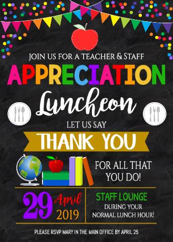 Teacher Appreciation Staff Luncheon Invitation - Templett Shop