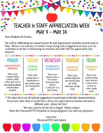 Teacher Appreciation Staff Invitation Family Take Home Newsletter ...