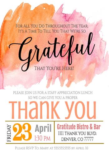 Teacher & Staff Appreciation Invitation "Grateful For You" - Templett Shop