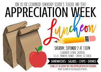 Teacher Staff Appreciation Luncheon Invitation - Templett Shop