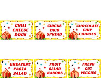 Circus Carnival Party Food Tent Labels - Templett Shop