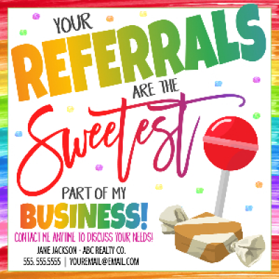 Candy Referral Gift Tags, Realtor Agent Marketing Pop By Tag - Templett ...