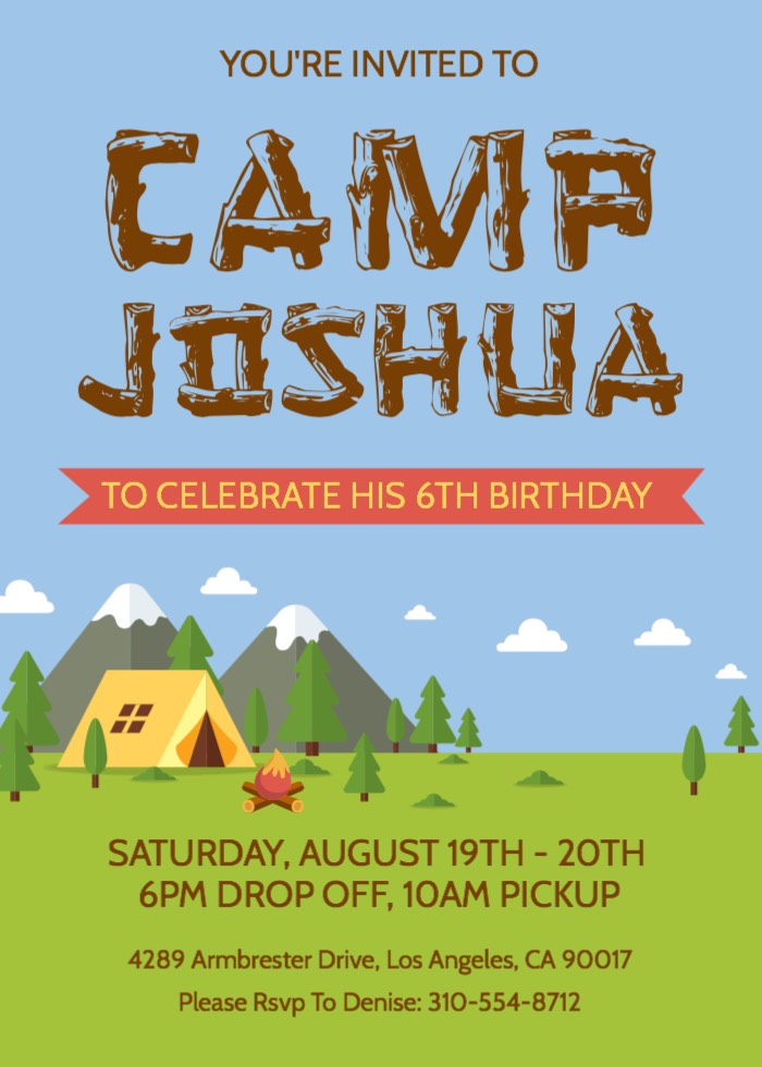 Camping Birthday Invitation Template, Camping Invitation, Boy Camping ...