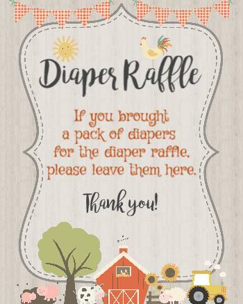 Farm Diaper Raffle Instruction Sign Farm Animal Baby Shower Diaper ...