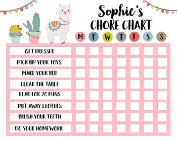Llama Chore Chart Editable Kids Chore Chart Reward Chart For Kids Llama ...