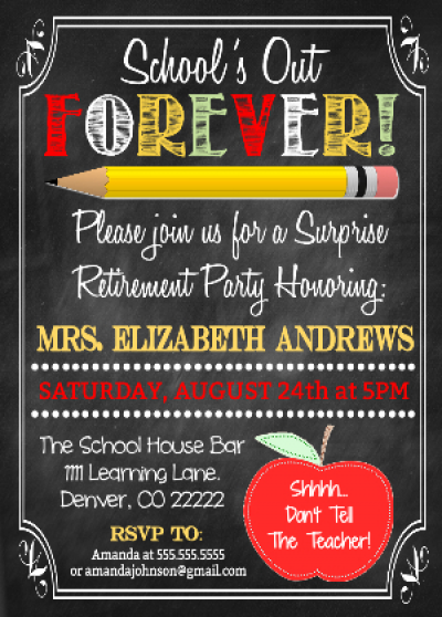 Teacher Retirement Party Invitation Chalkboard - Templett Shop